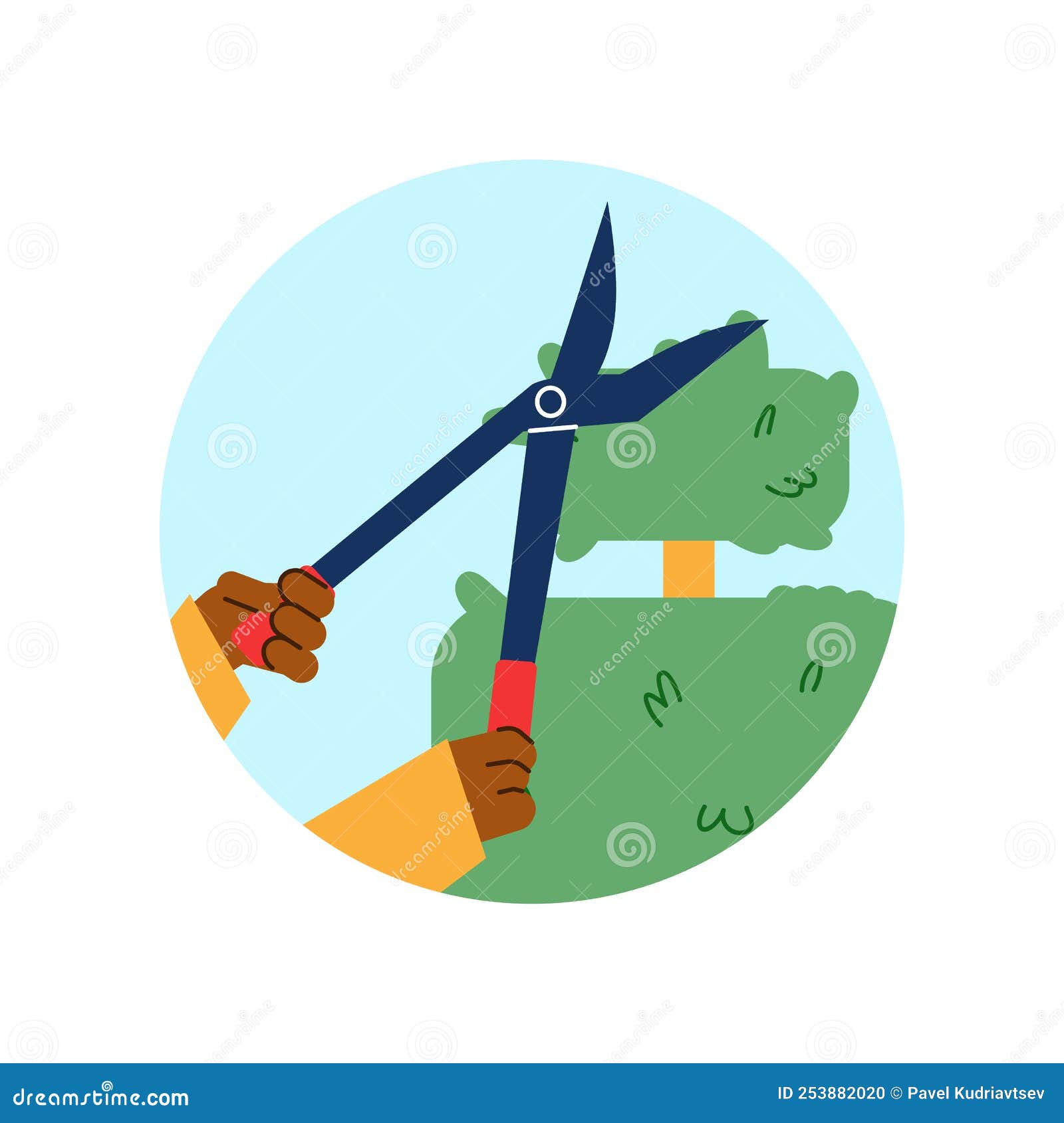 Round Framed Icon about Tree Trimming Flat Style, Vector Illustration ...