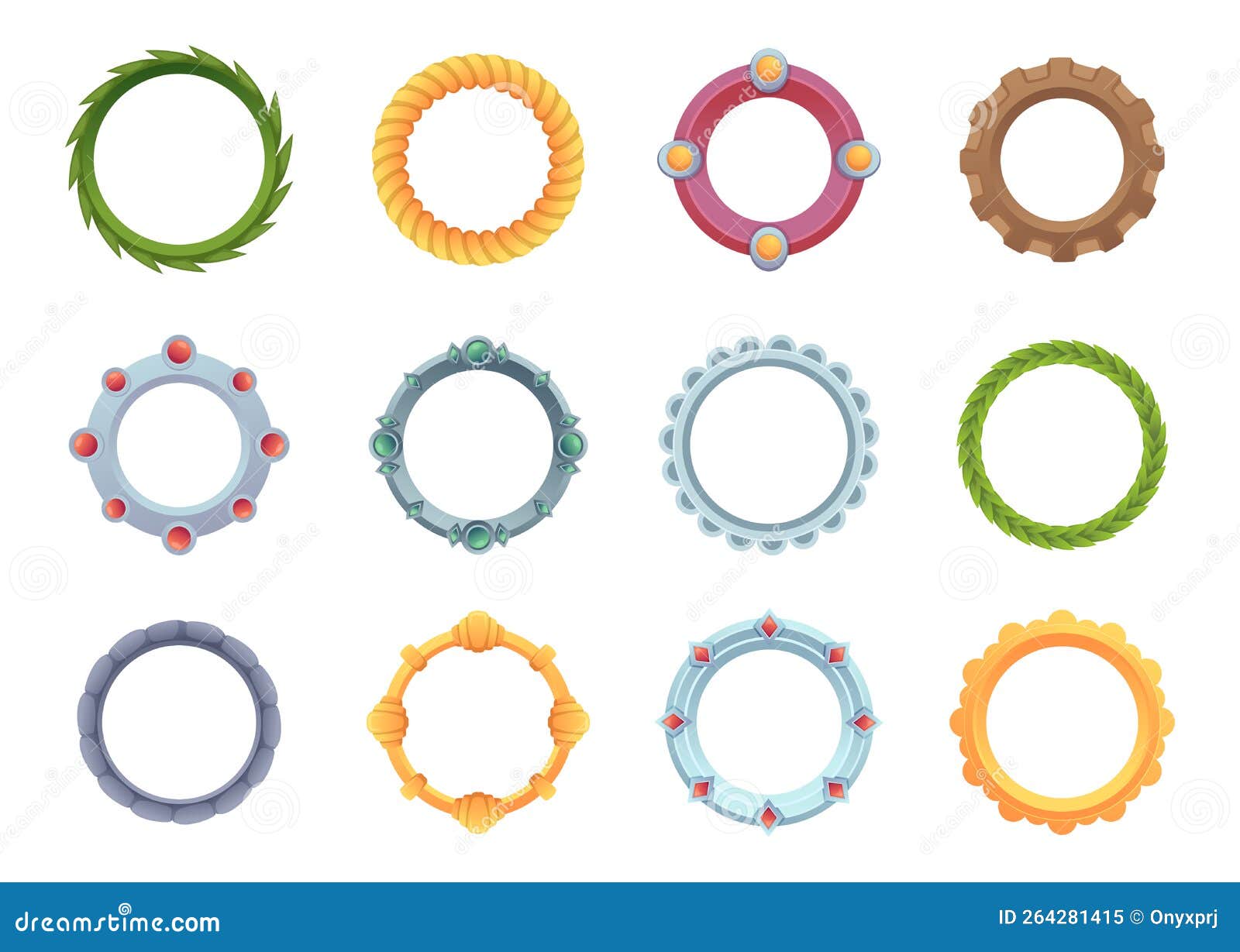 Round Frames. Game Design Ui Interface Circle Shapes in Cartoon Style ...