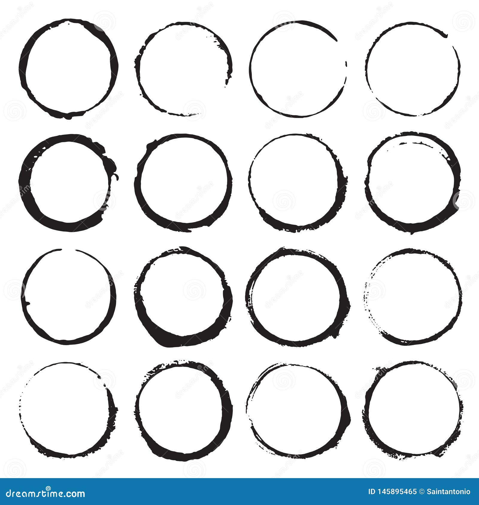 Round Frames, Grunge Textured Hand Drawn Elements Set, Vector ...