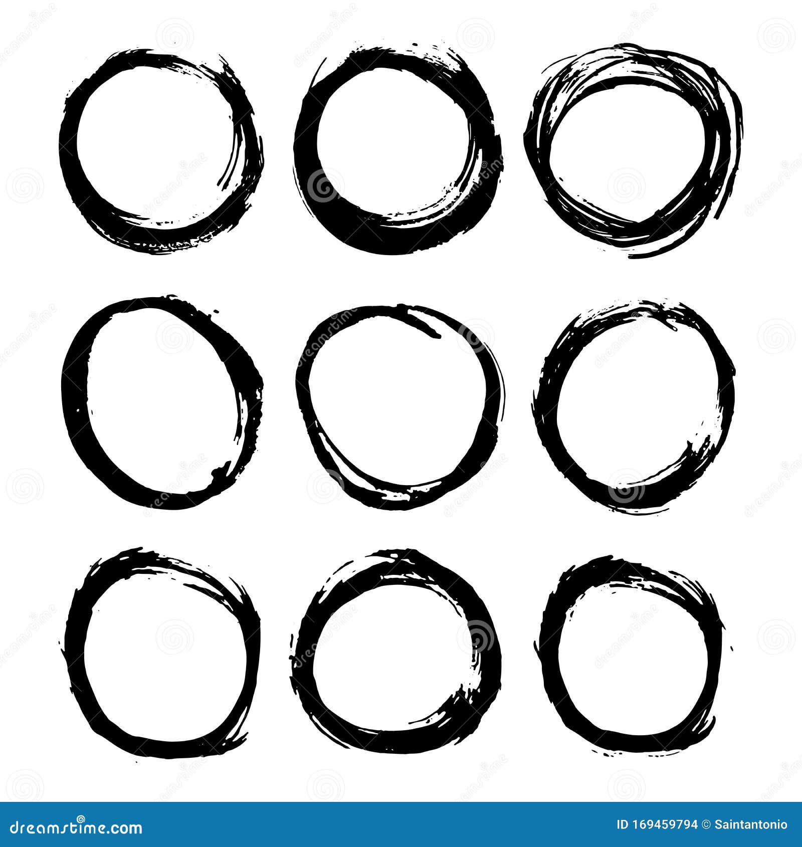 Round Frames, Grunge Textured Hand Drawn Elements Set, Vector ...