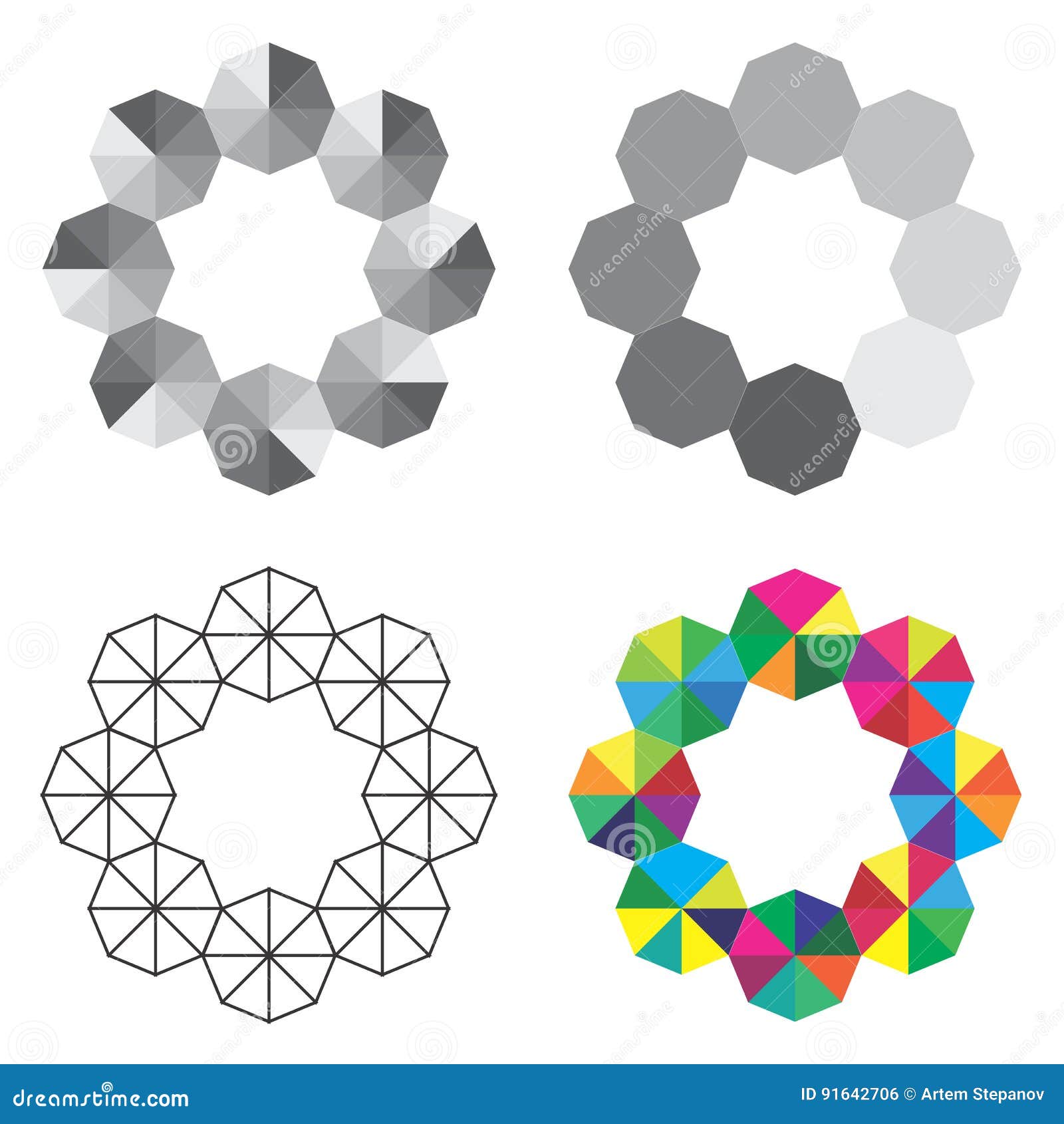 Round Frames Made of Simple Geometric Shapes Stock Vector ...