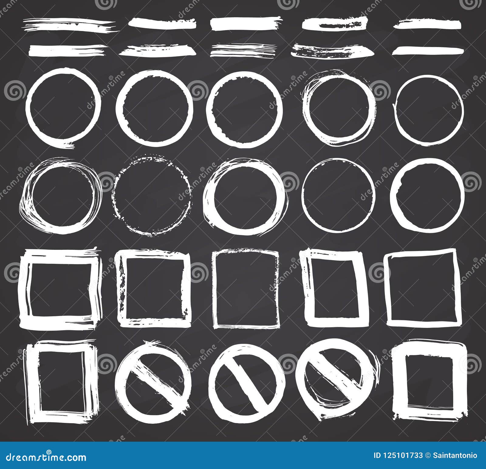 Round Frames, Text Boxes and Brush Strokes, Grunge Textured Hand Drawn ...