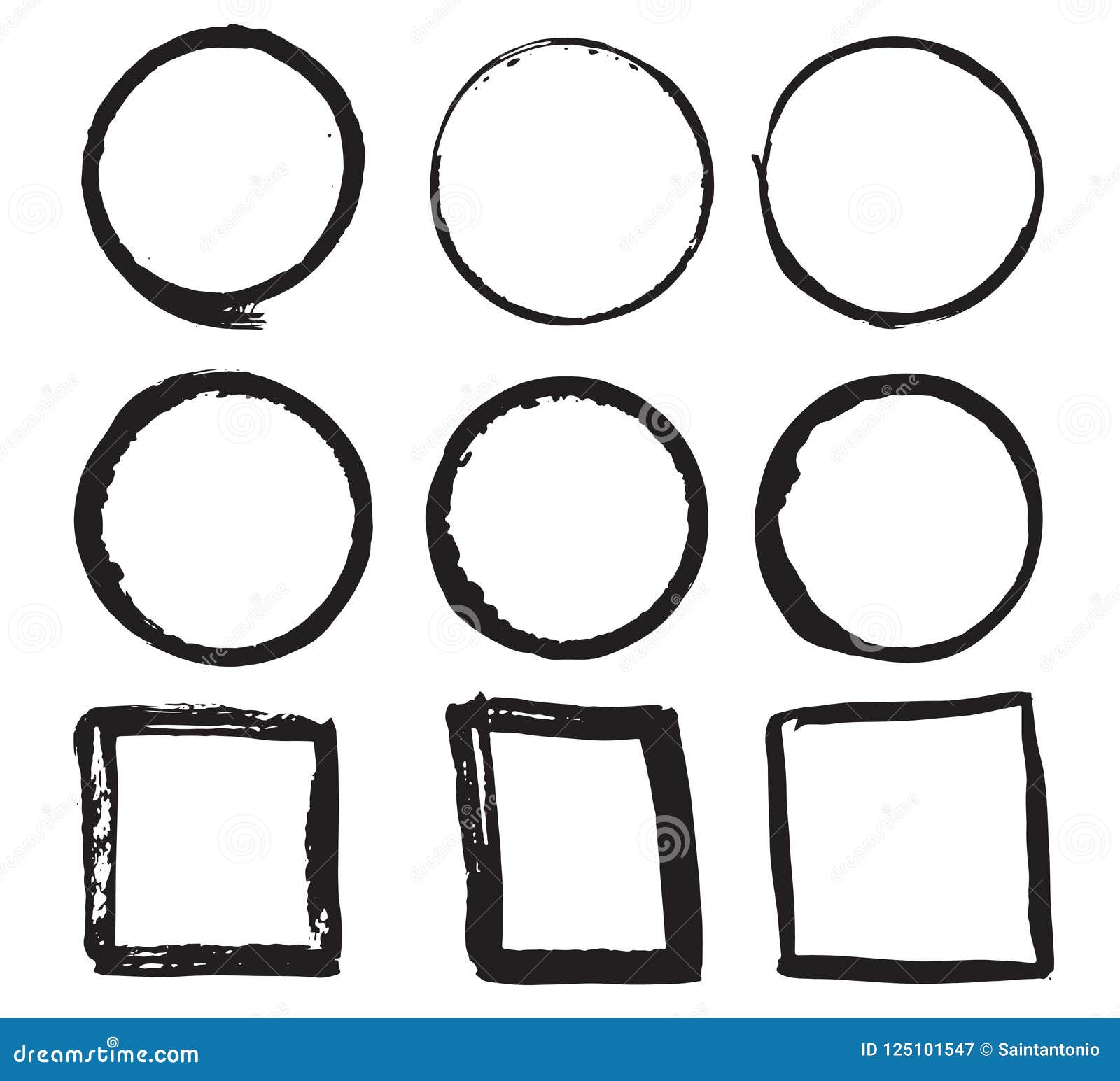 Round Frames and Text Boxes, Grunge Textured Hand Drawn Elements Set ...
