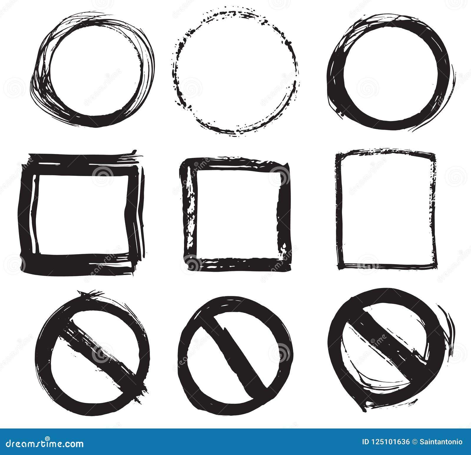 Round Frames and Text Boxes, Grunge Textured Hand Drawn Elements Set ...