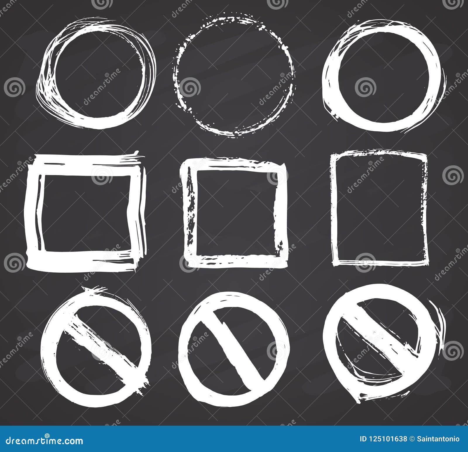 Round Frames and Text Boxes, Grunge Textured Hand Drawn Elements Set ...