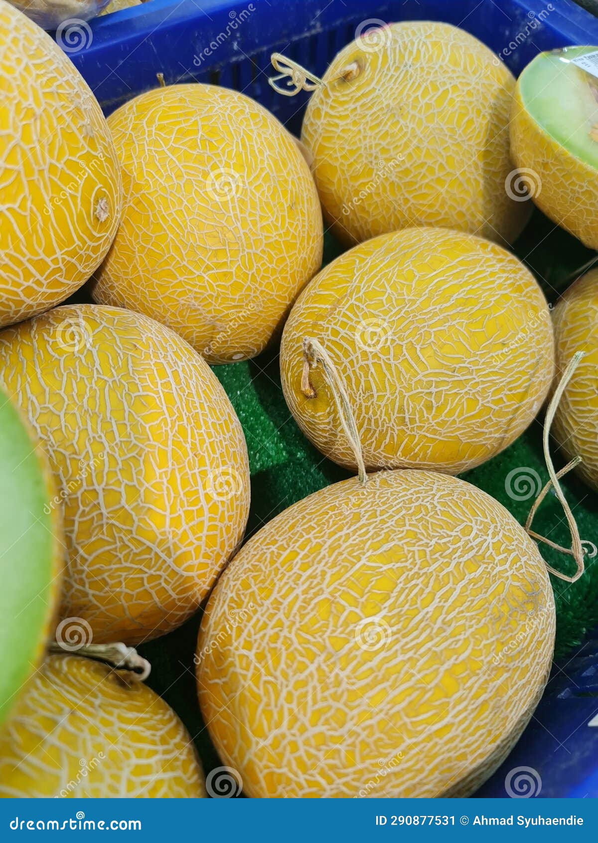 Round Fresh Yellow Melon in the Supermarket Stock Image - Image of ...