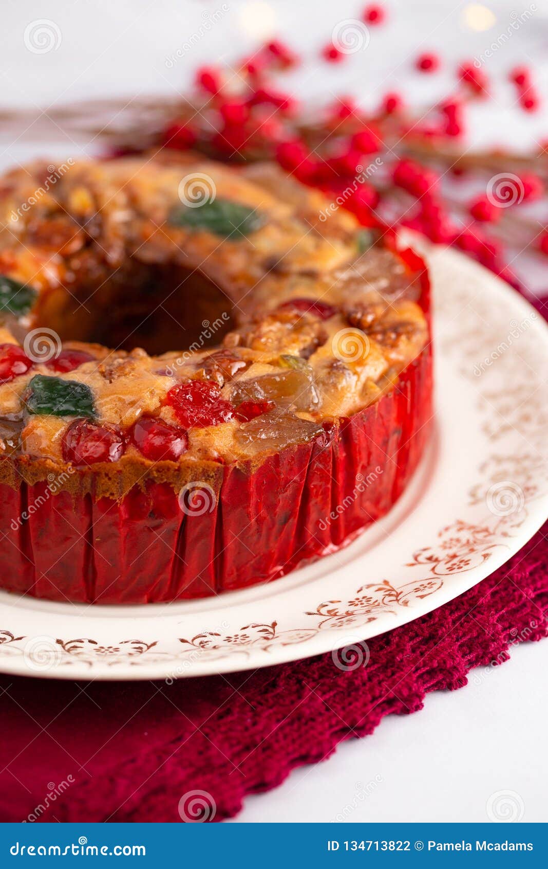 A Round Fruit Cake with Cherries Pineapples and Nuts Elegant Platter ...