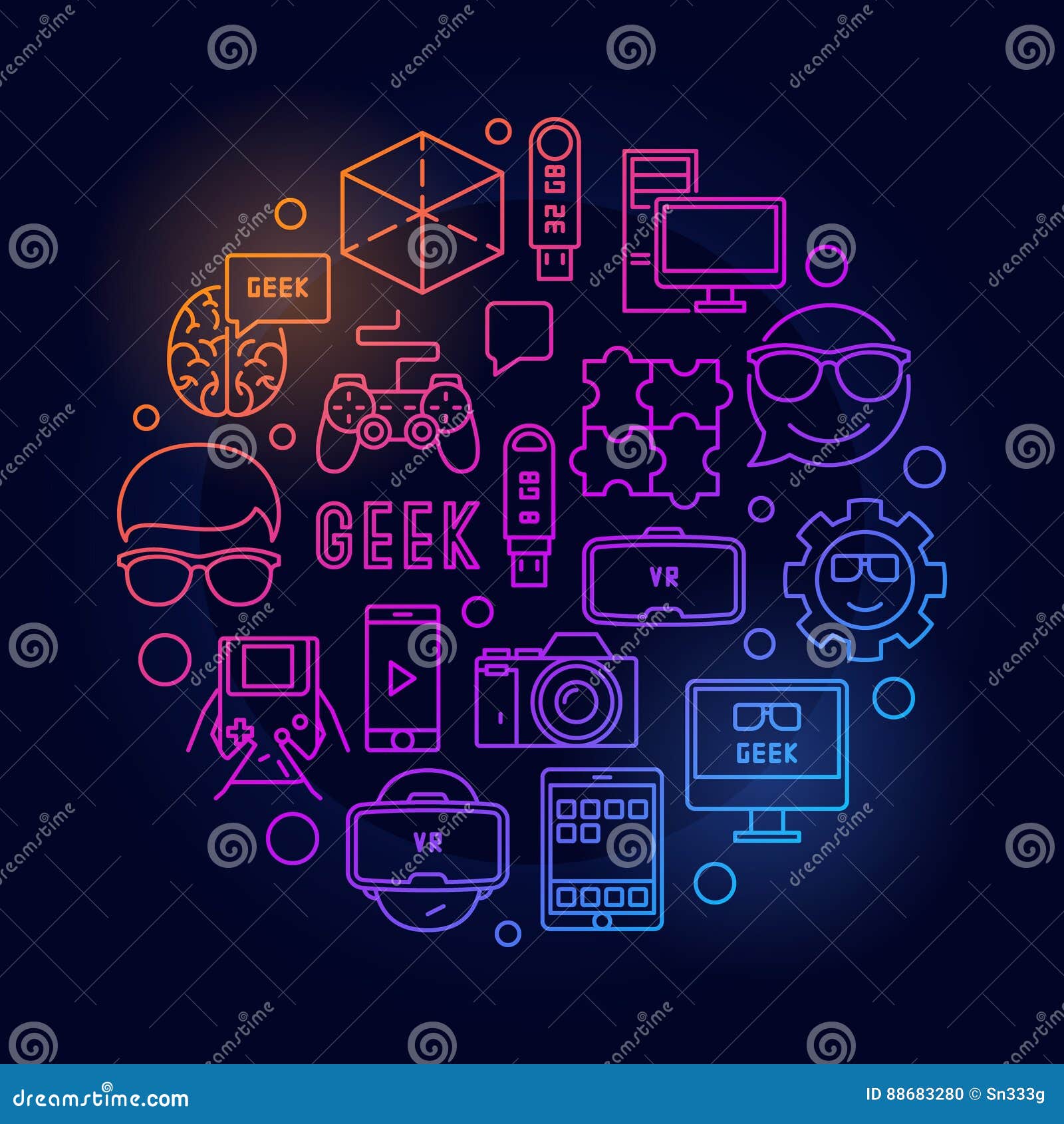 Round Geek Bright Illustration Stock Vector - Illustration of company ...