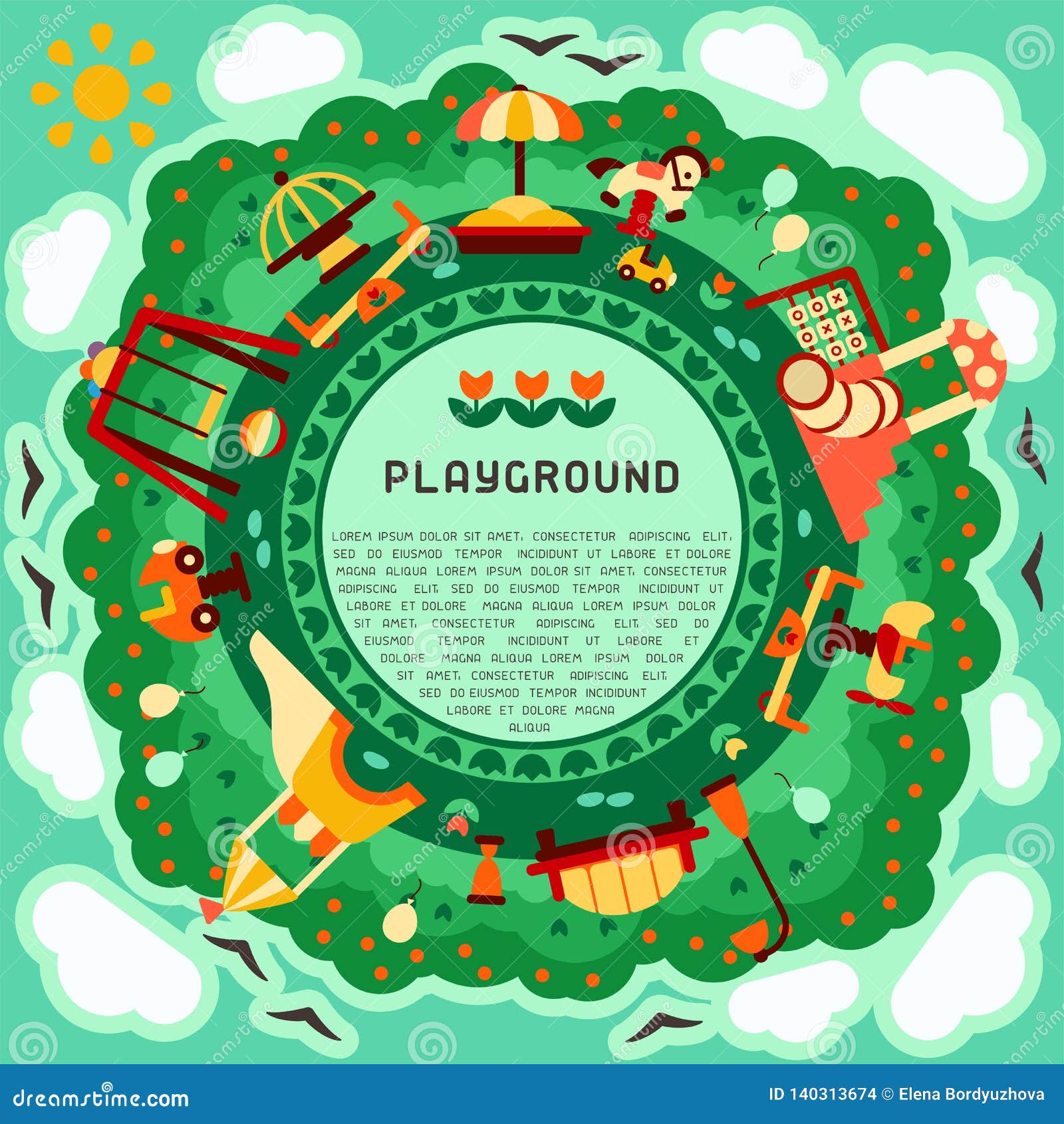 Round Geometric Concept of Kids Playground with Play Elements and ...