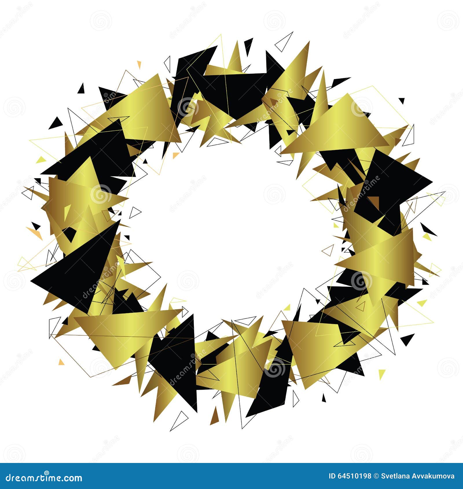 Round Geometric Frame. Gold and Black Triangles. Fragments Stock Vector ...