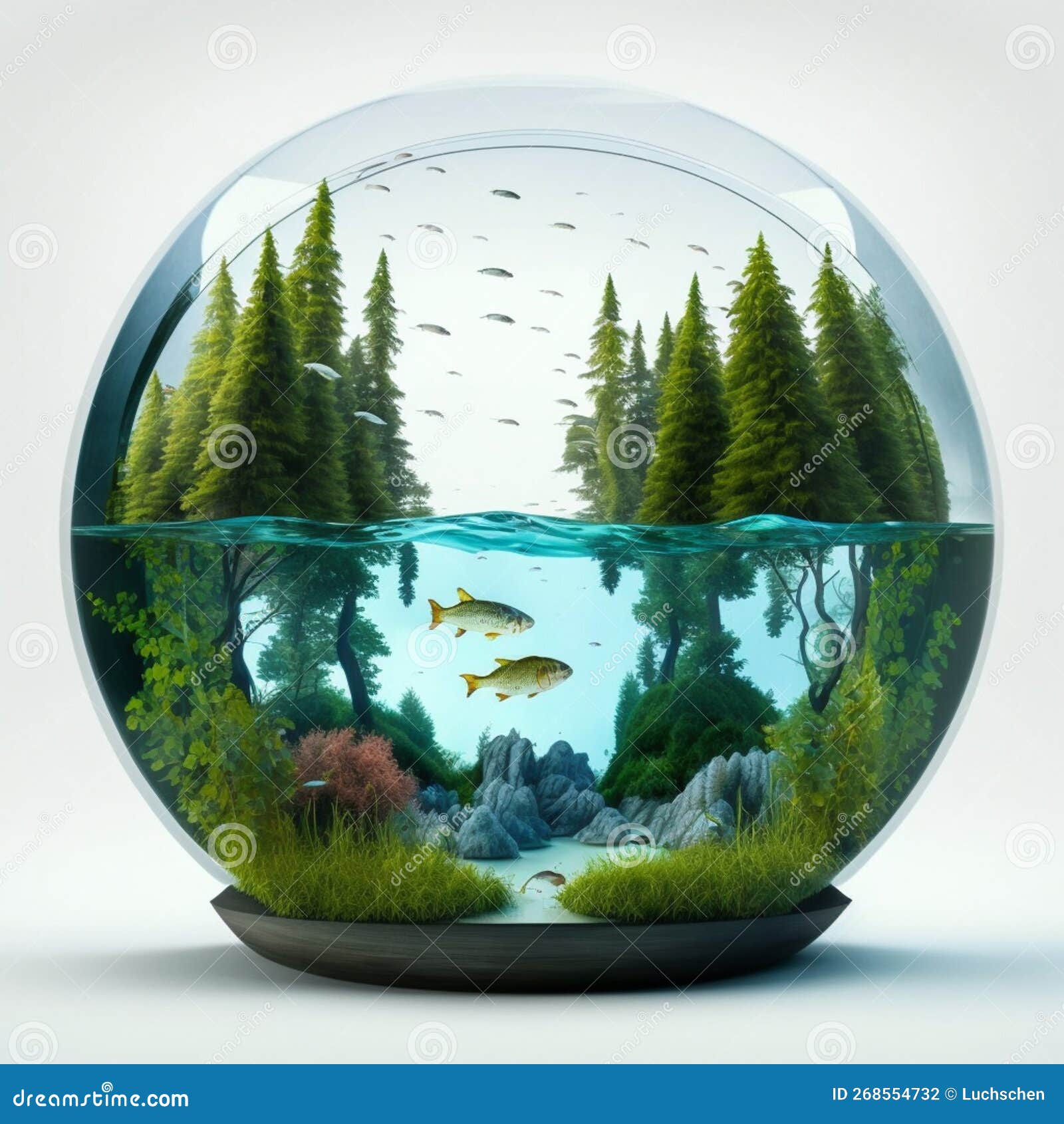 Round Glass Aquarium with Forest and Fish Stock Photo - Image of life ...