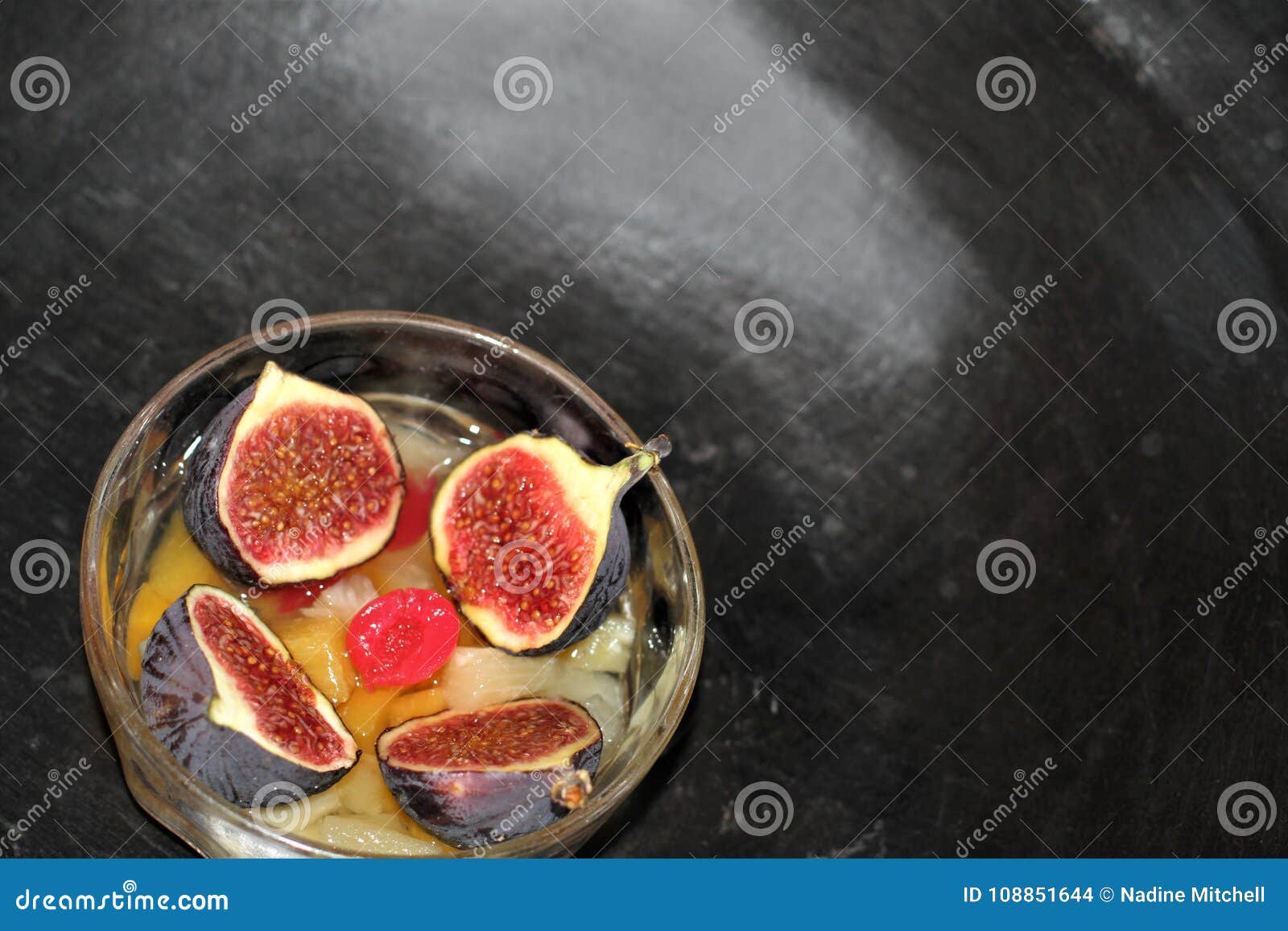 Diced Fruit Bowl with Figs Cut in Half Stock Photo - Image of round ...