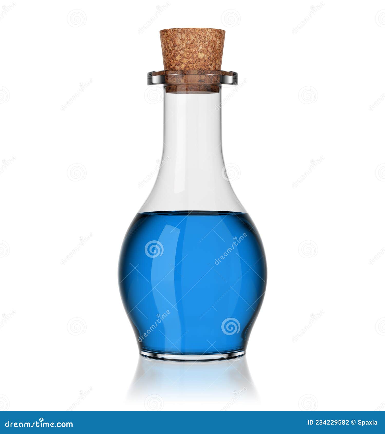 Round Glass Corked Bottle with Blue Liquid. Magic Elixir or Mana Potion ...