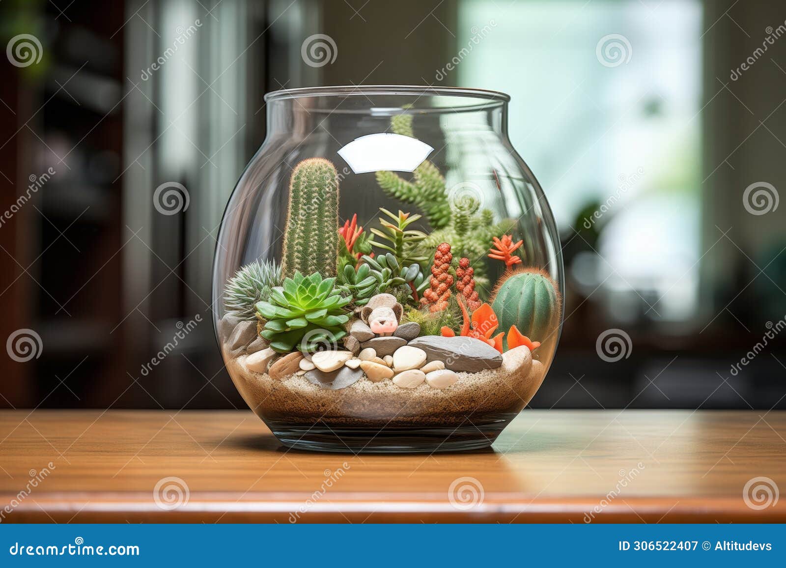 Round Glass Terrarium with Various Echeverias Stock Image - Image of ...