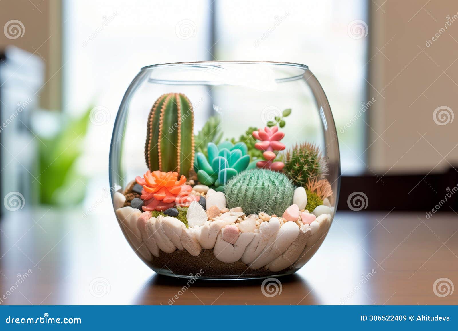 Round Glass Terrarium with Various Echeverias Stock Image - Image of ...