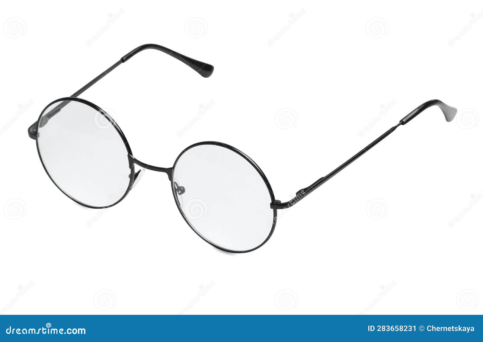 Round Glasses with Black Frame Isolated on White Stock Image - Image of ...