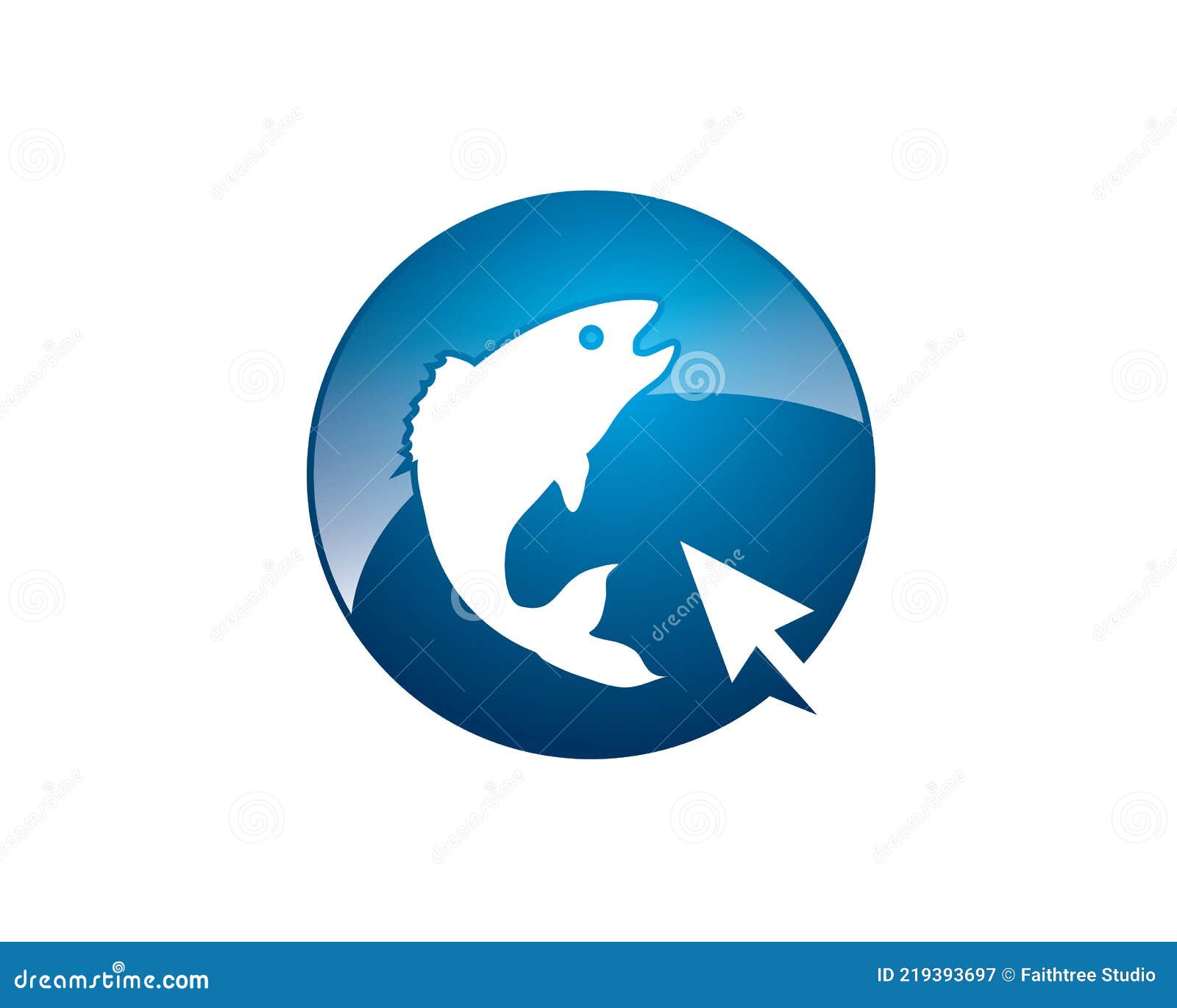Round Glossy Blue Logo with Fish and Pointer for Online Stock Vector ...