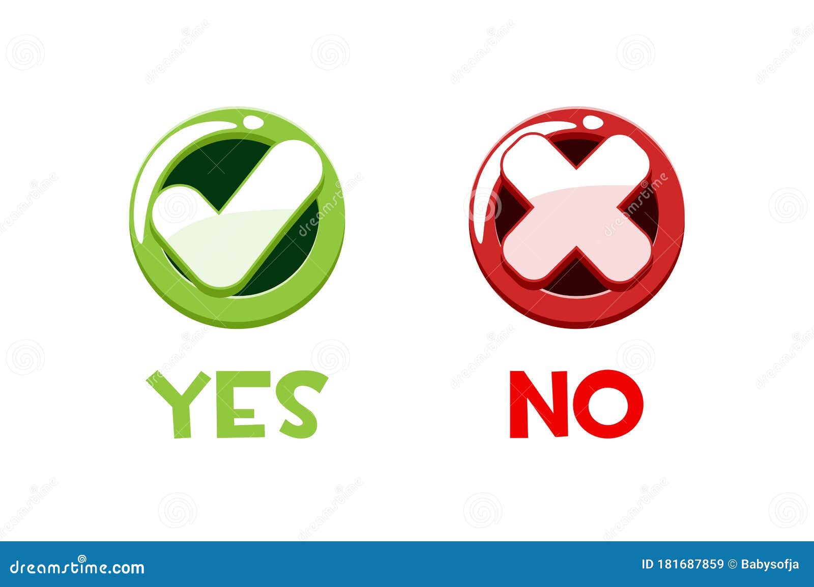 Round Glossy Buttons Yes and No for the Interface. Stock Vector ...