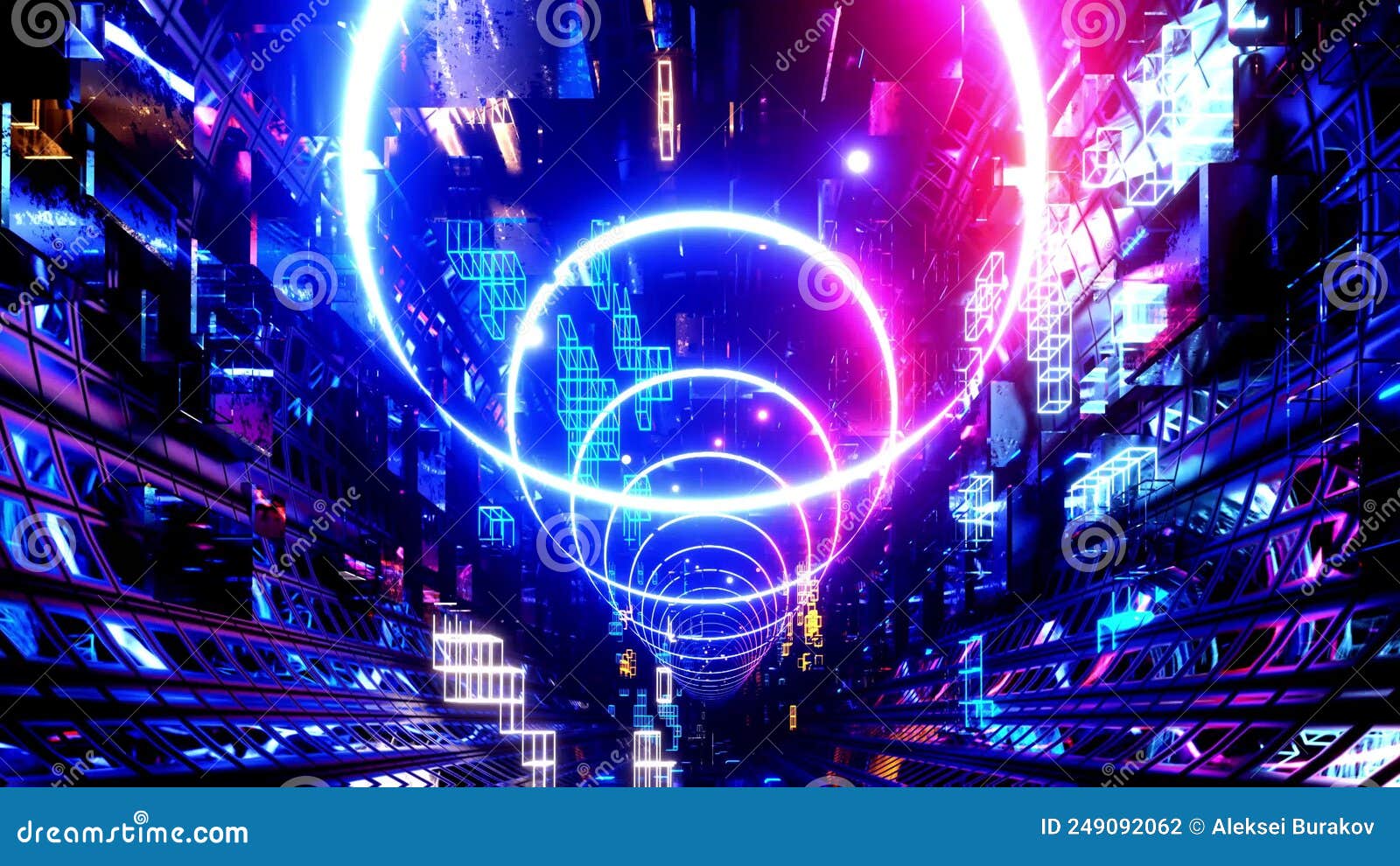 Round Glow Lines. Hi-tech Neon Sci-fi Tunel. Trendy Neon Glow Lines ...