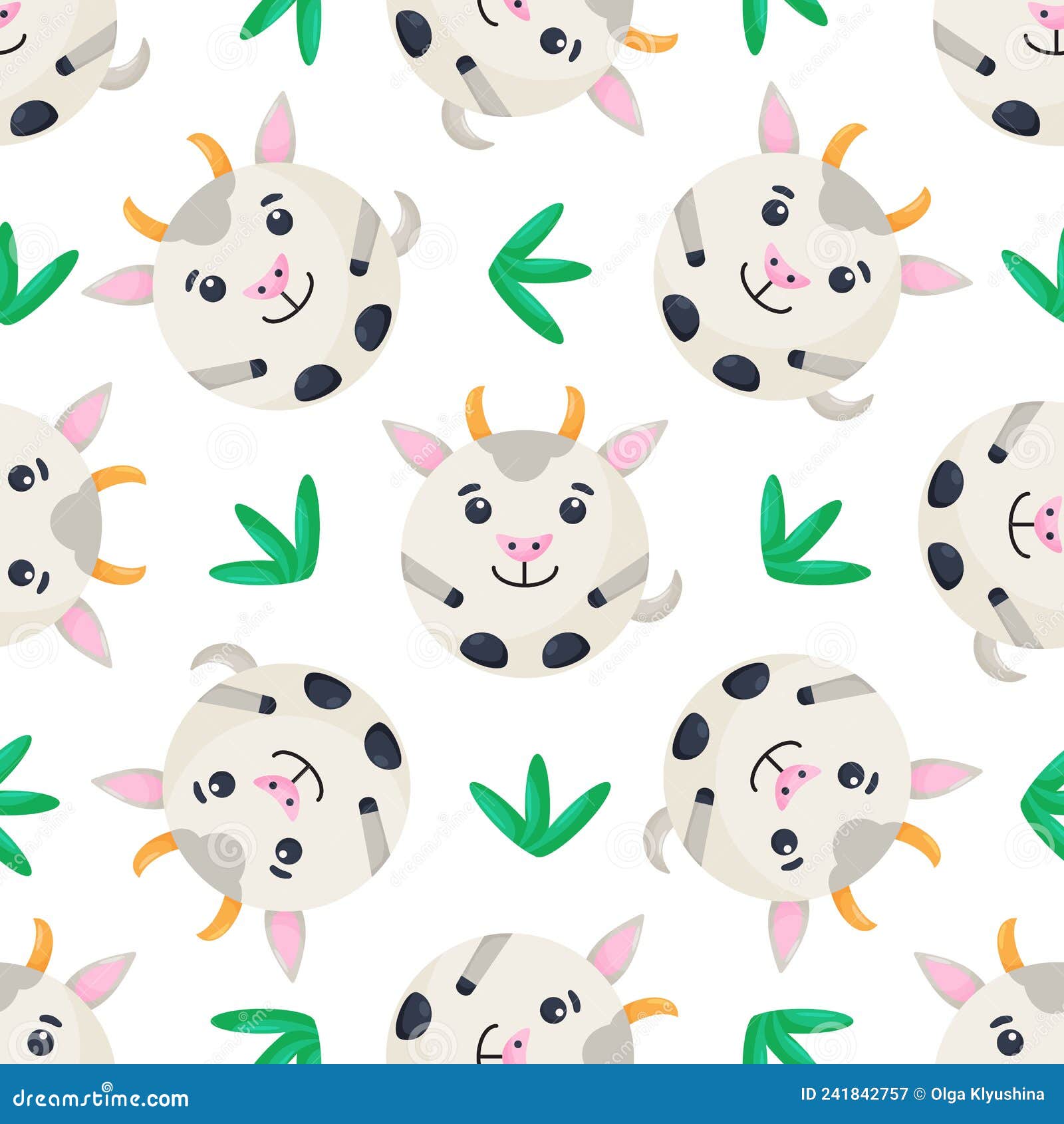 Round Goat Seamless Pattern. Vector Background with the Faces of Goat ...