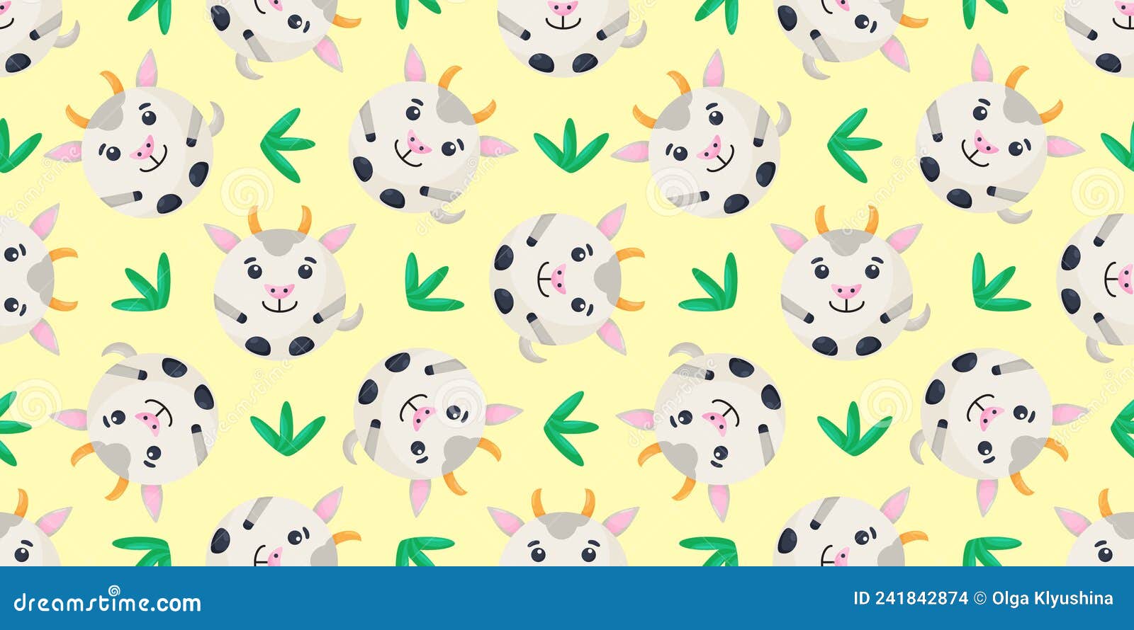 Round Goat Seamless Pattern. Vector Background with the Faces of Goat ...
