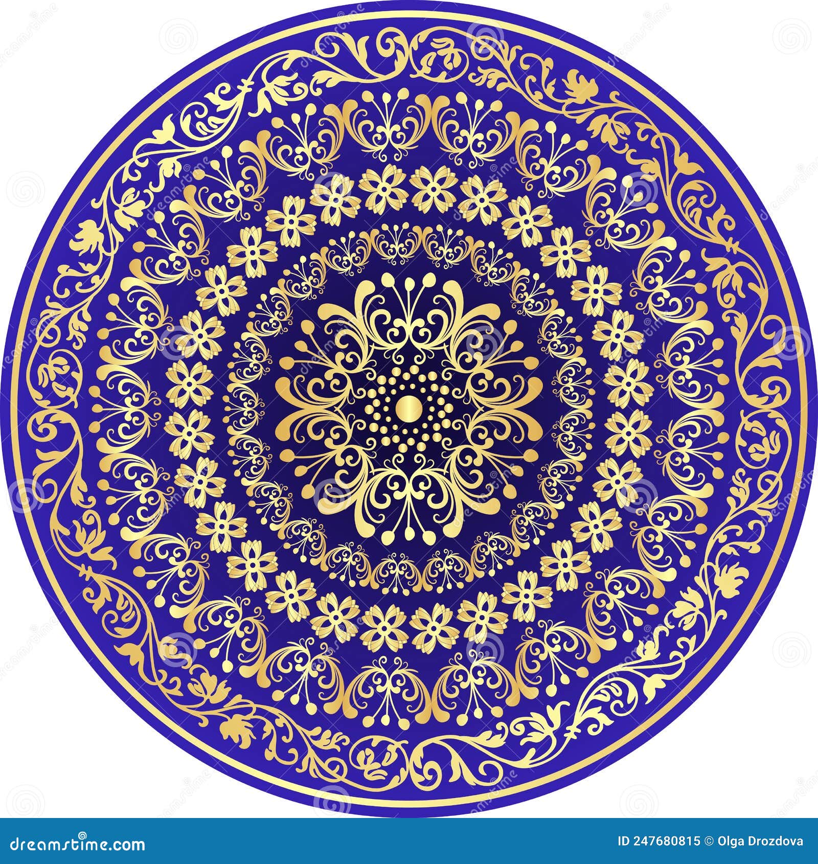 Round Gold-blue Vintage Pattern Stock Illustration - Illustration of ...