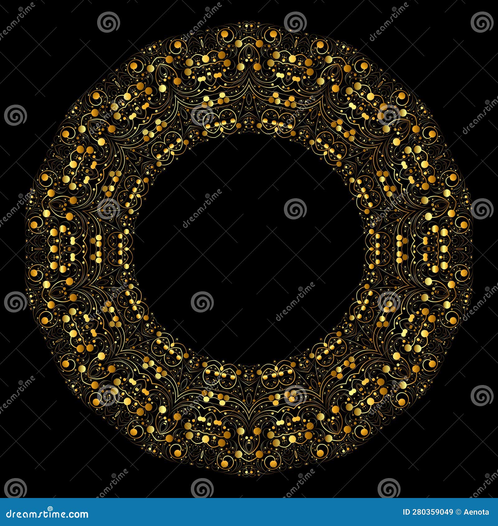 Round Gold Curl Vector Frame Stock Vector - Illustration of pattern ...