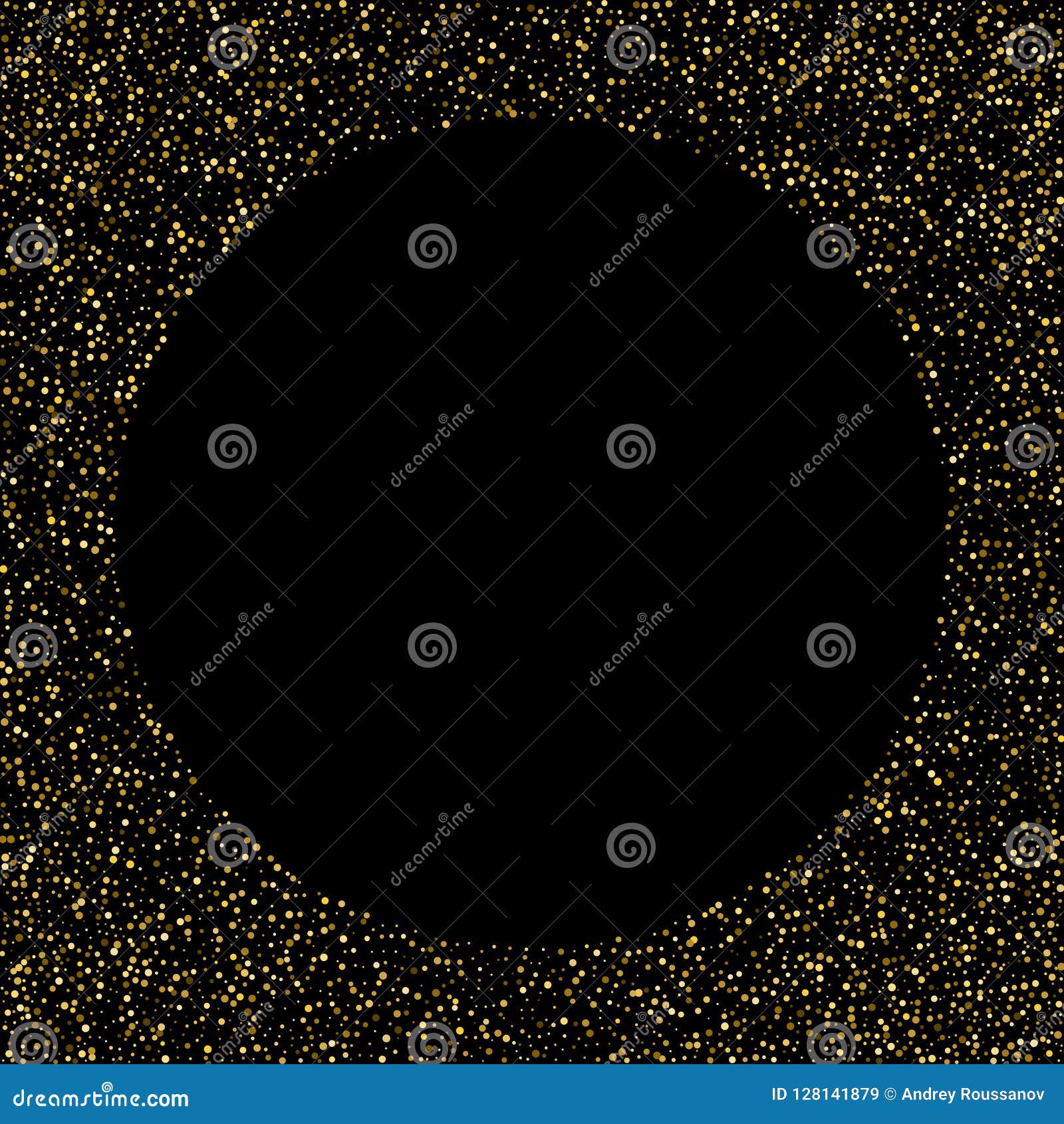 Round Gold Glitter. Round Frame on Black Background Stock Vector ...