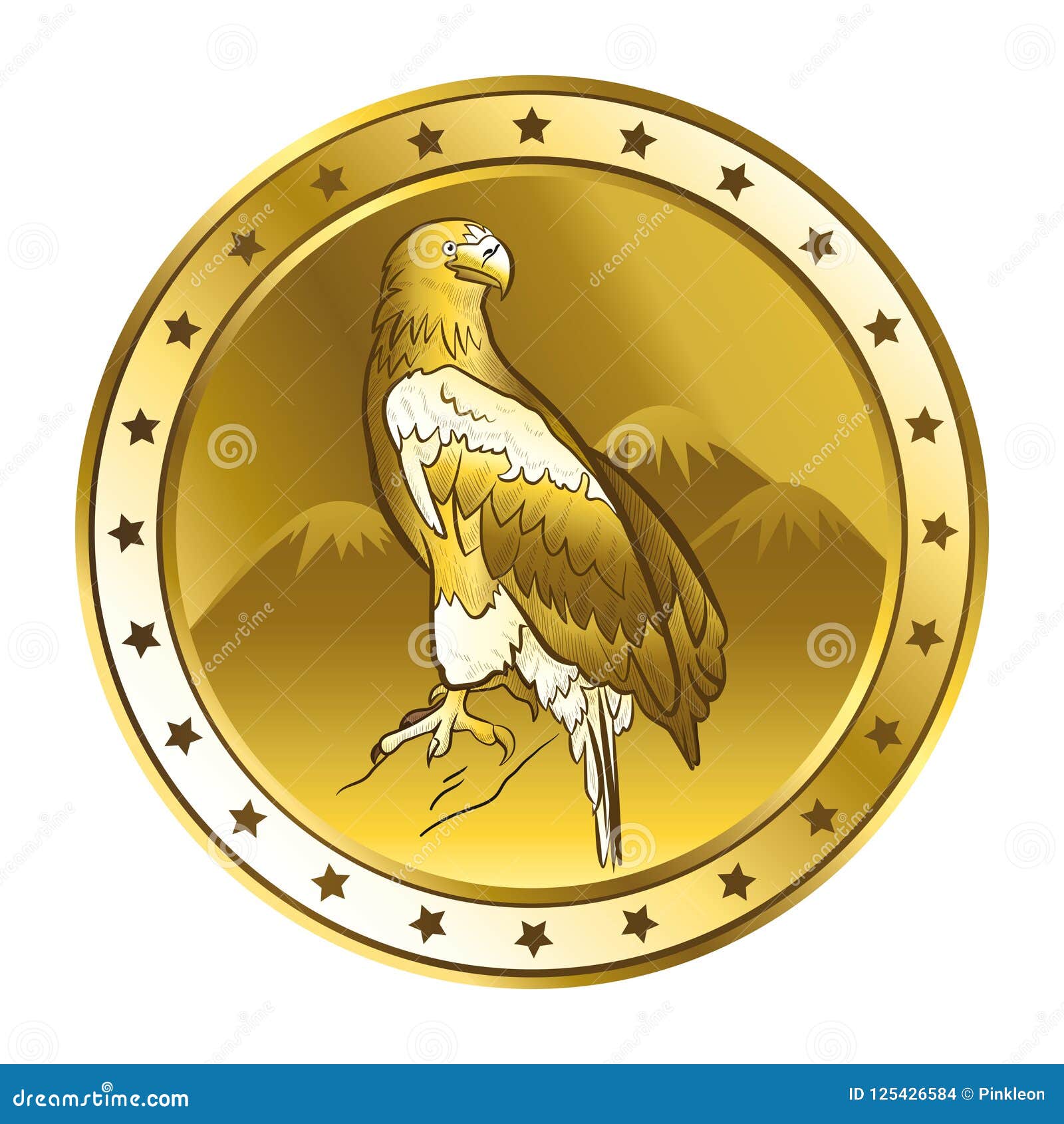 Round gold sign with eagle stock illustration. Illustration of stars ...