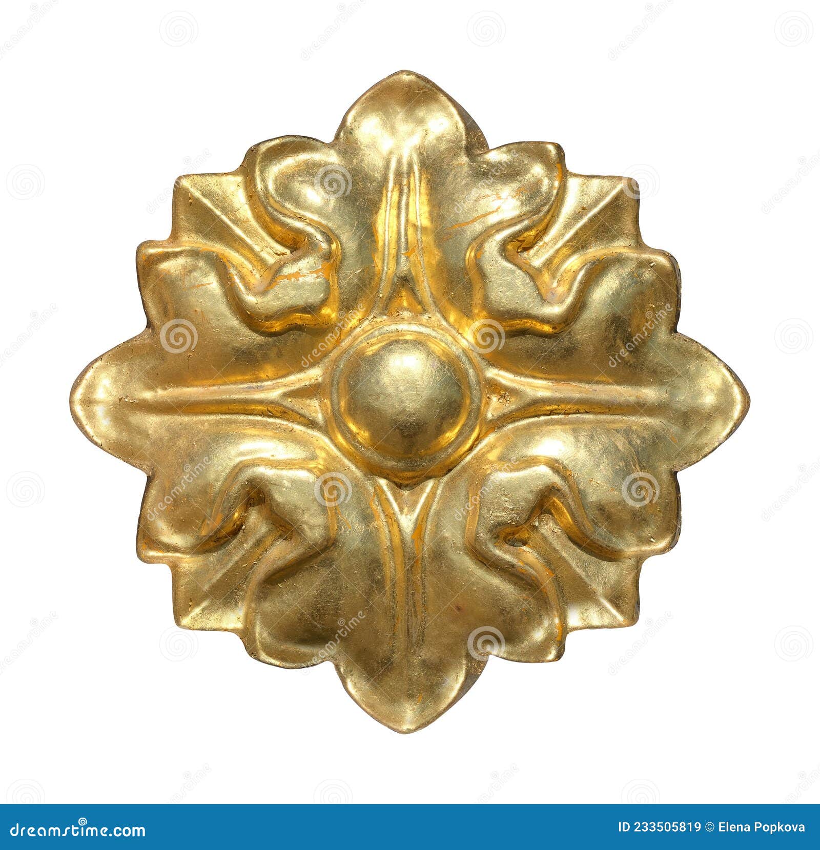 Round Golden Decorative Element with Floral Pattern Isolated on White ...