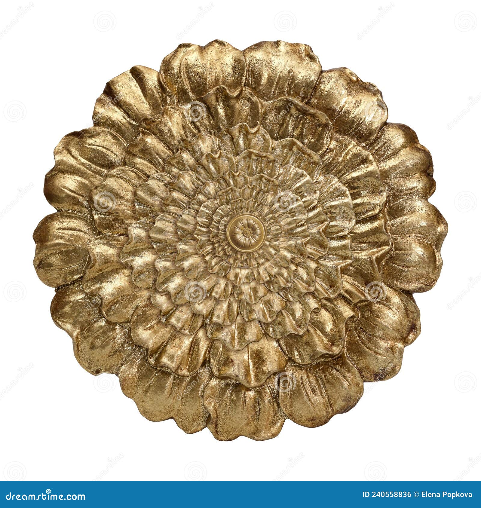Round Golden Decorative Element with Floral Pattern Isolated on White ...