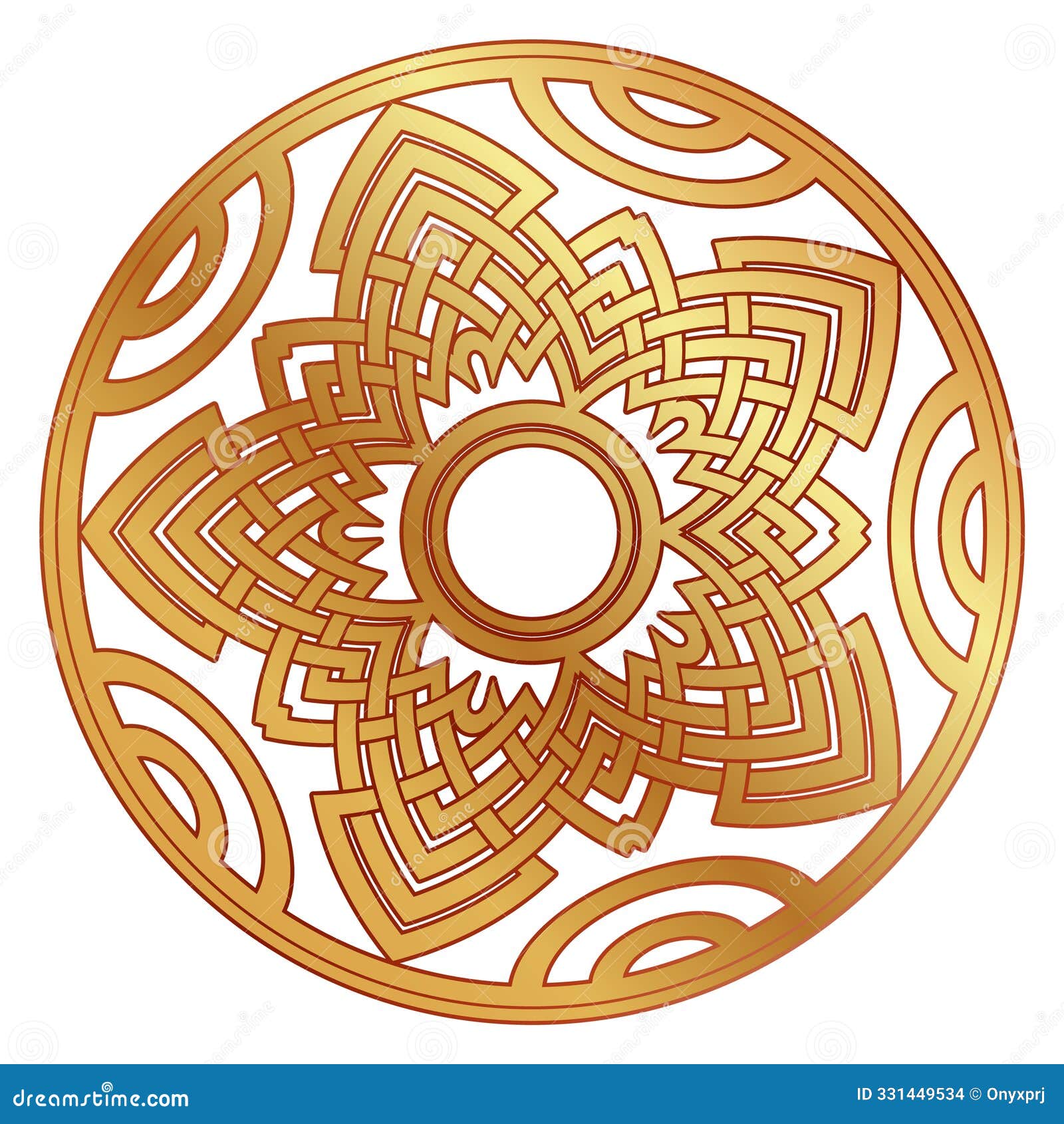 Round Golden Flower Pattern. Realistic Shiny Emblem Stock Illustration ...