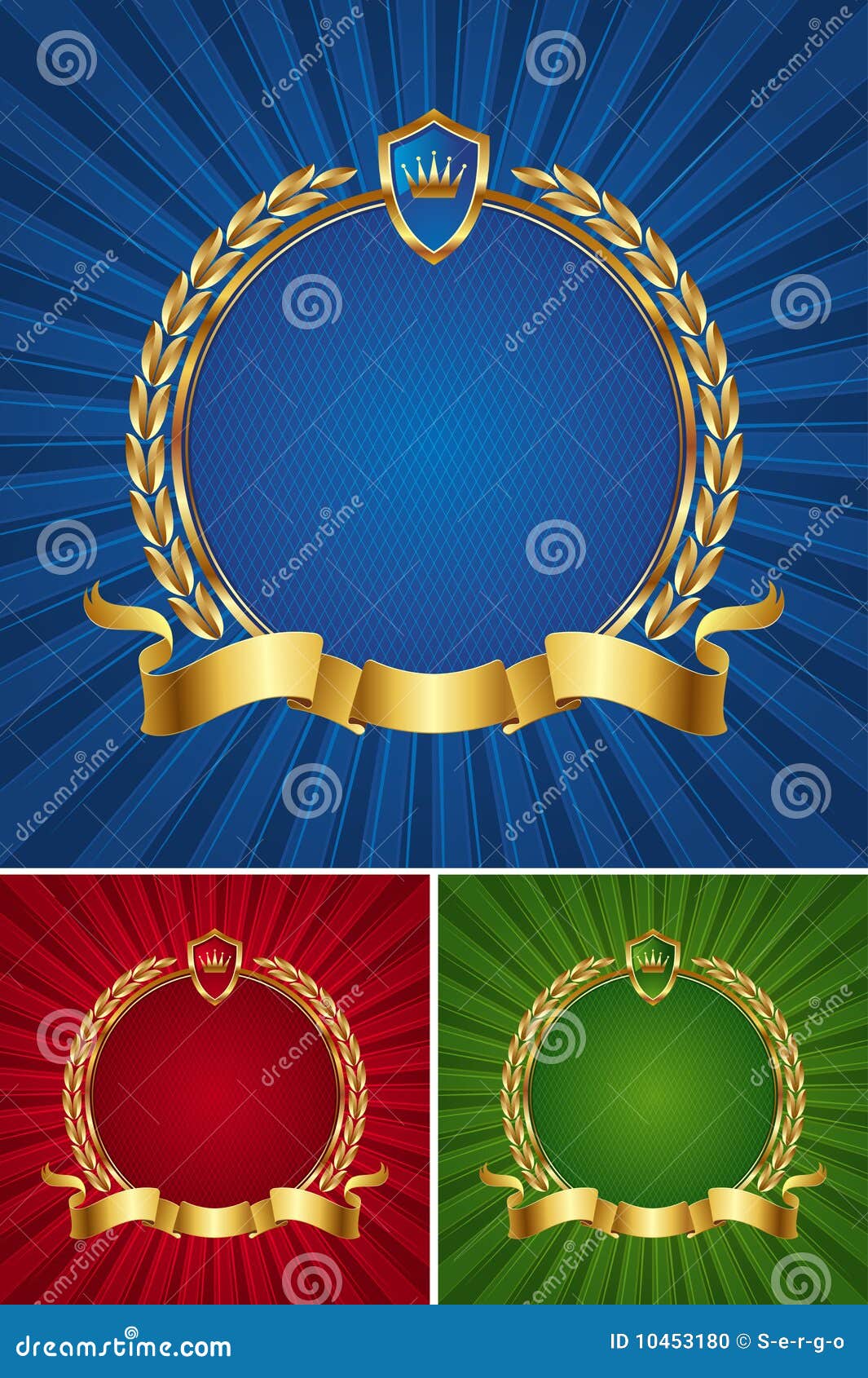 Round Golden Frame with Ribbon and Wreath Stock Vector - Illustration ...