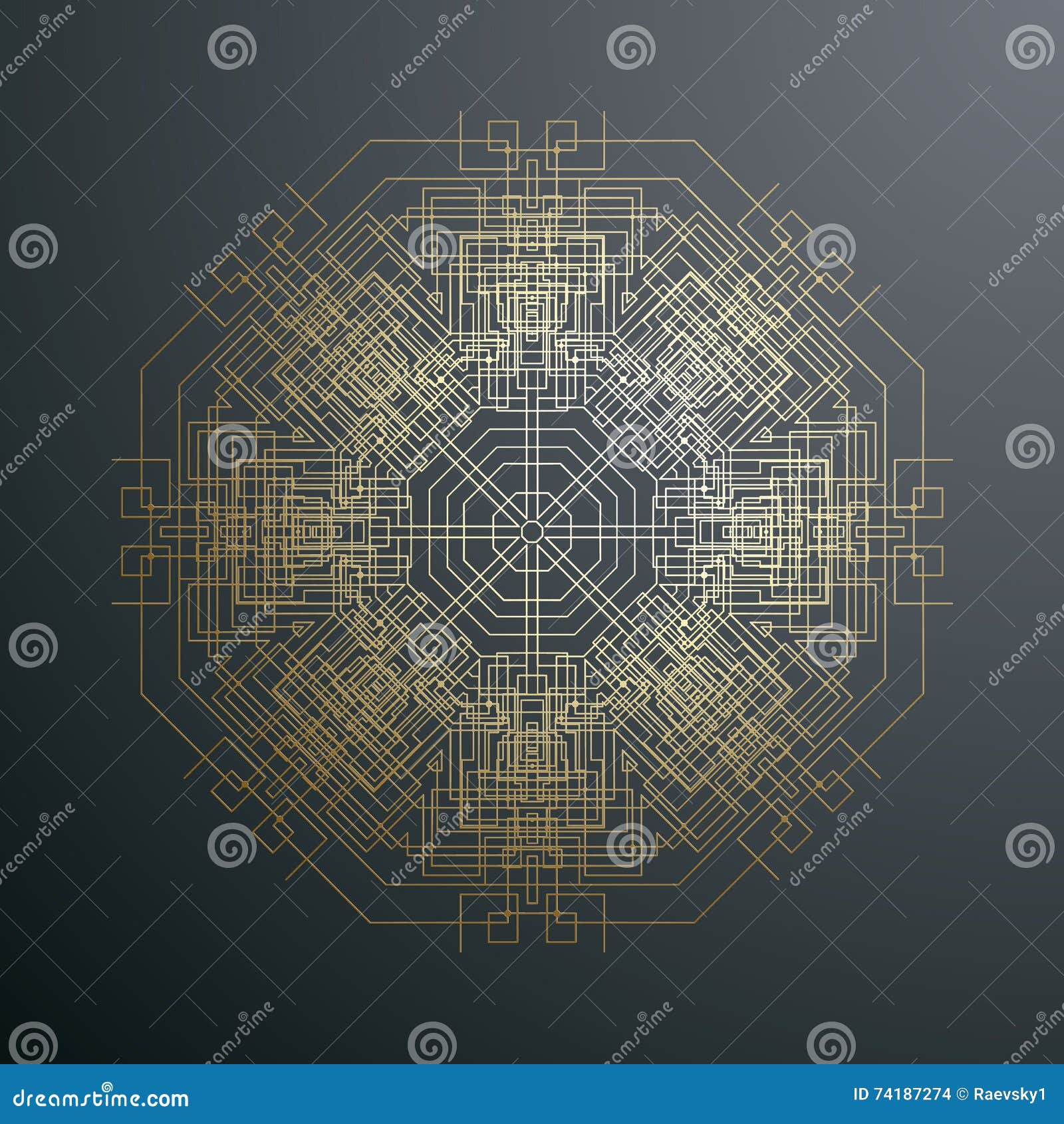Round Golden Technology Pattern Isolated on Dark Background Stock ...