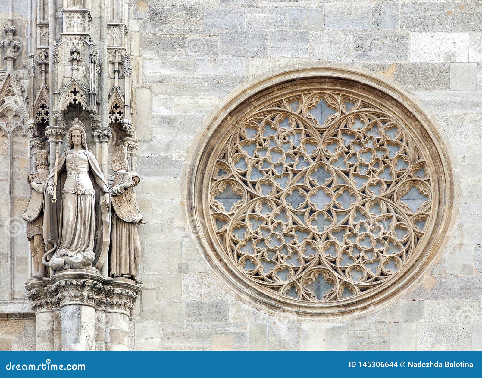 Round Gothic Window on the Facade of the St. Stephen`s Cathedral ...