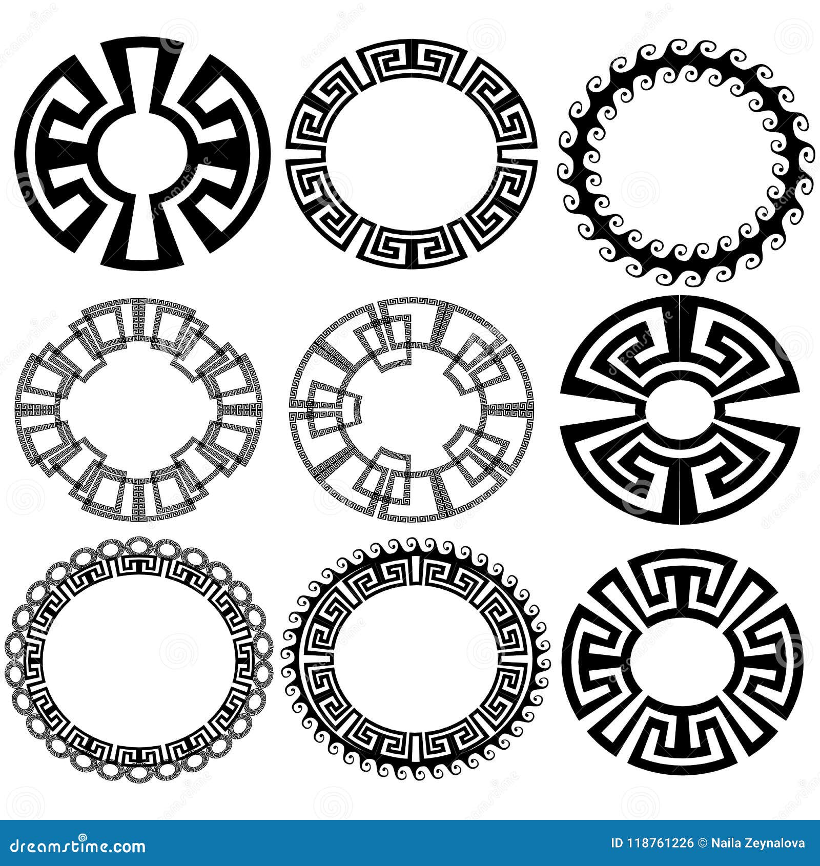 Round Greek Key Meander Border Frame Patterns. Vector Set. Stock Vector ...