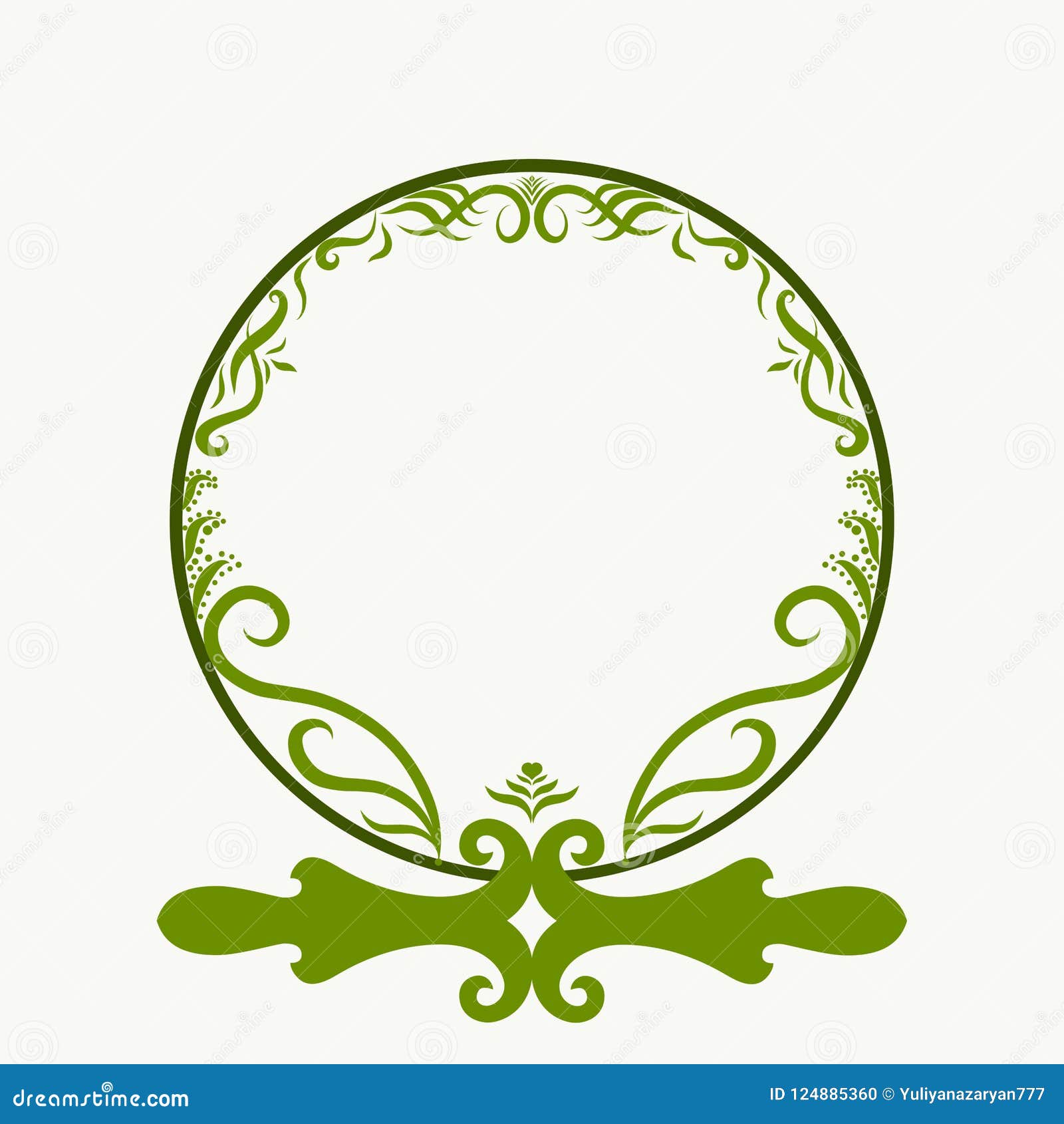 Round Green Frame with a Pattern of Leaves and Curls Stock Illustration ...