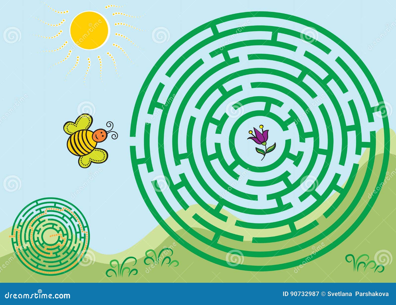 Round Green Maze Game with Solution. Stock Vector - Illustration of ...