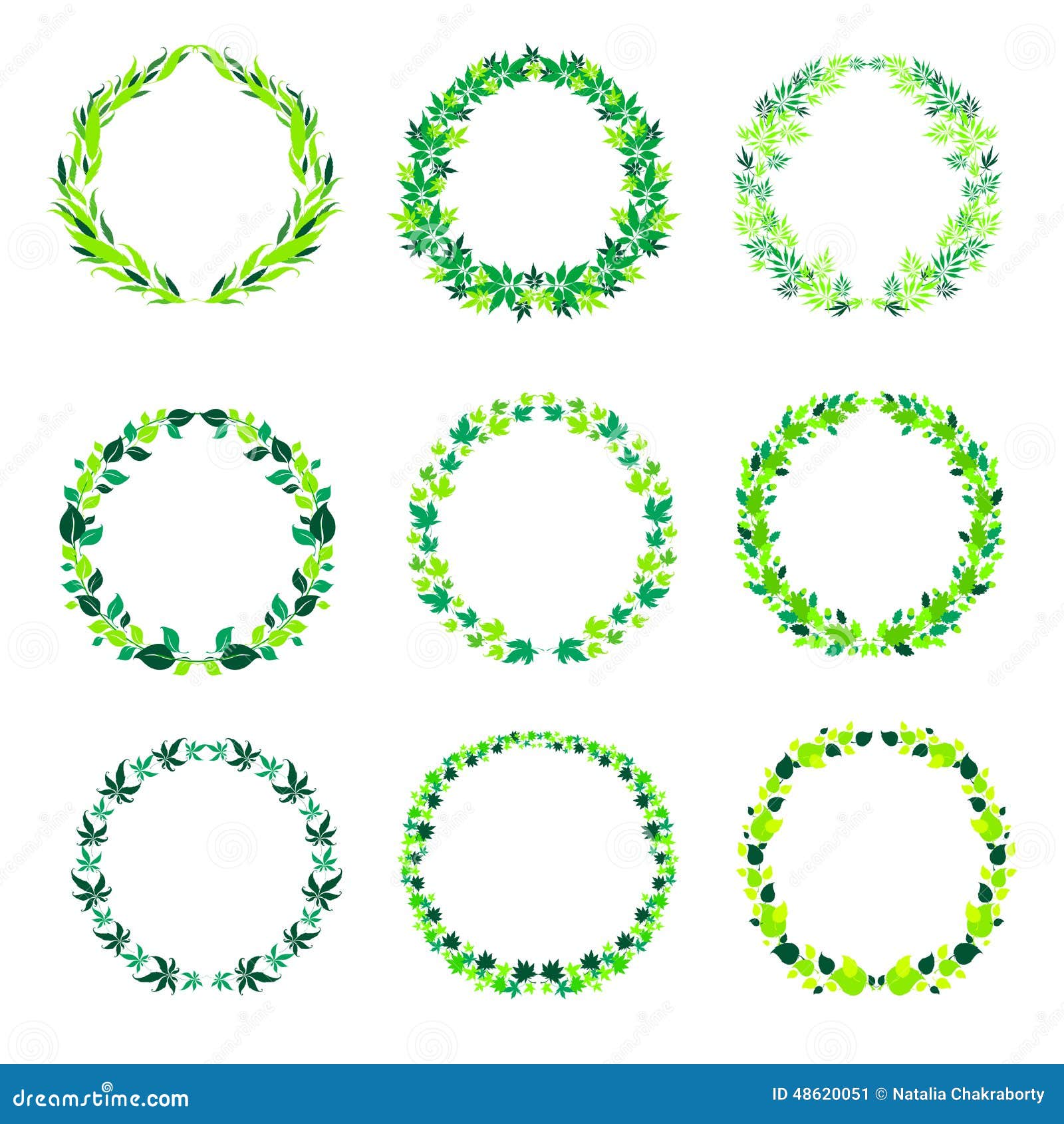 Round Green Vintage Frames with Leafs Stock Illustration - Illustration ...