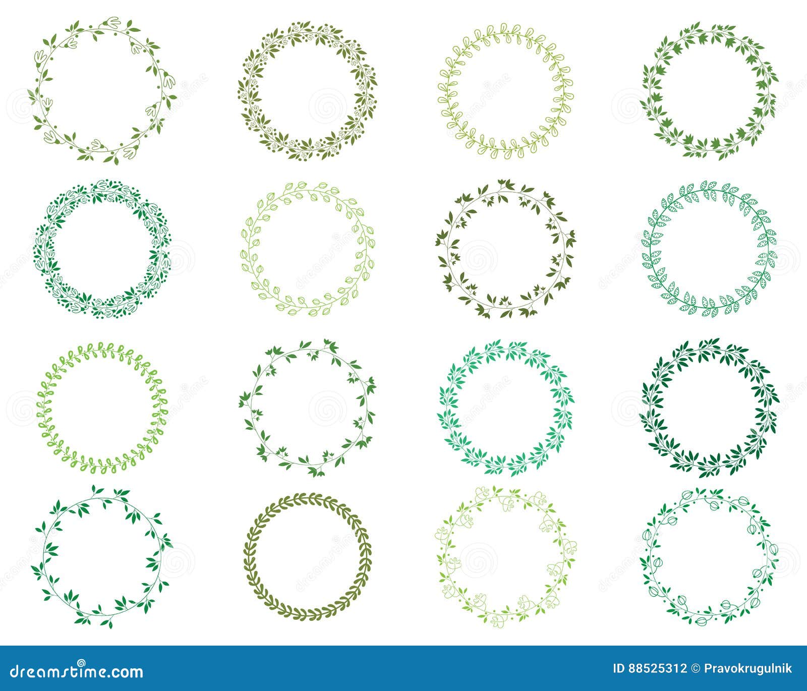 Round Green Wreaths for Labels, Invitations Stock Vector - Illustration ...