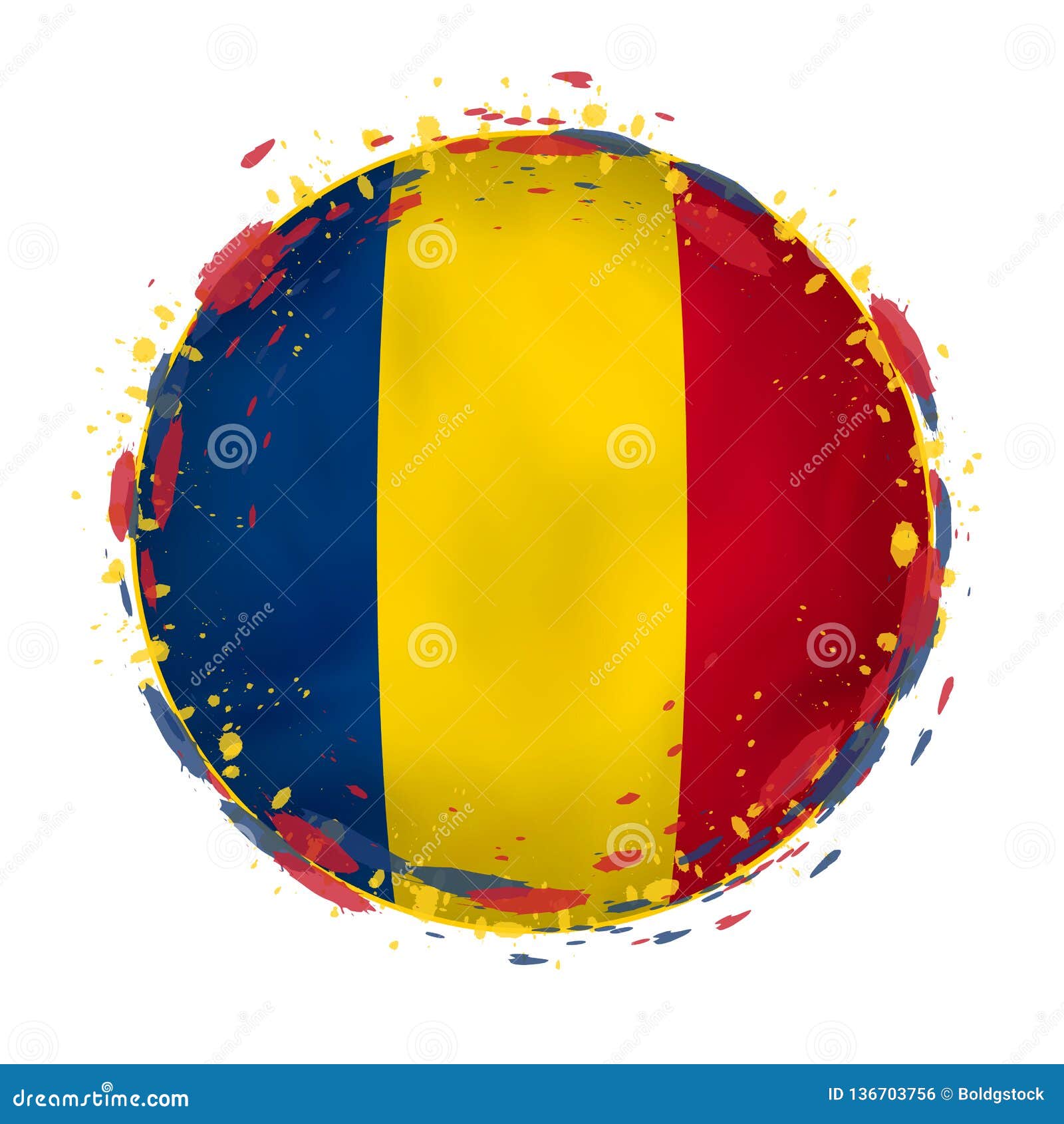 Round Grunge Flag of Chad with Splashes in Flag Color Stock Vector ...