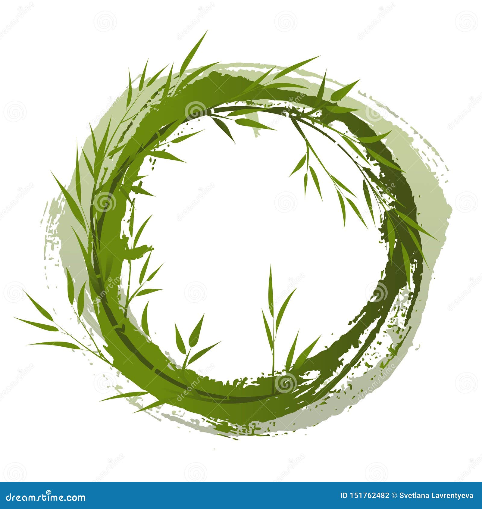 Round Grunge Frame with Bamboo Branches, Vector Illustration.Green ...