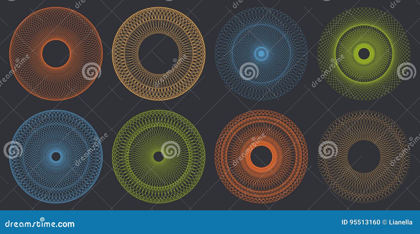 Round Guilloche Pattern Set Stock Vector - Illustration of elegant ...