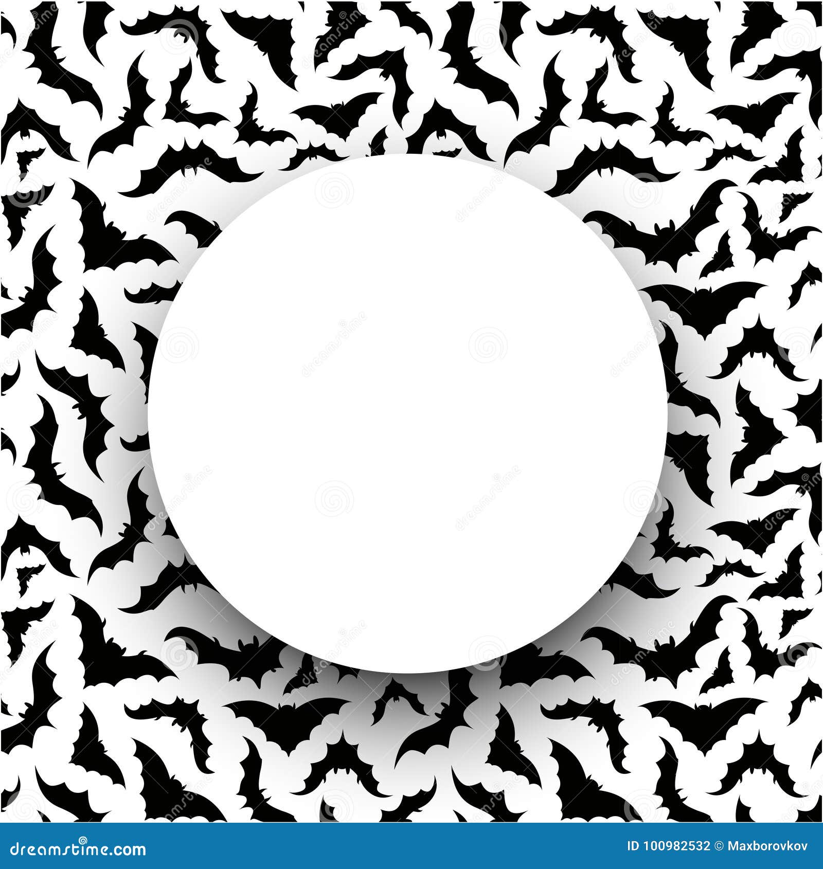 Round Halloween Card with Black Bats. Stock Vector - Illustration of ...