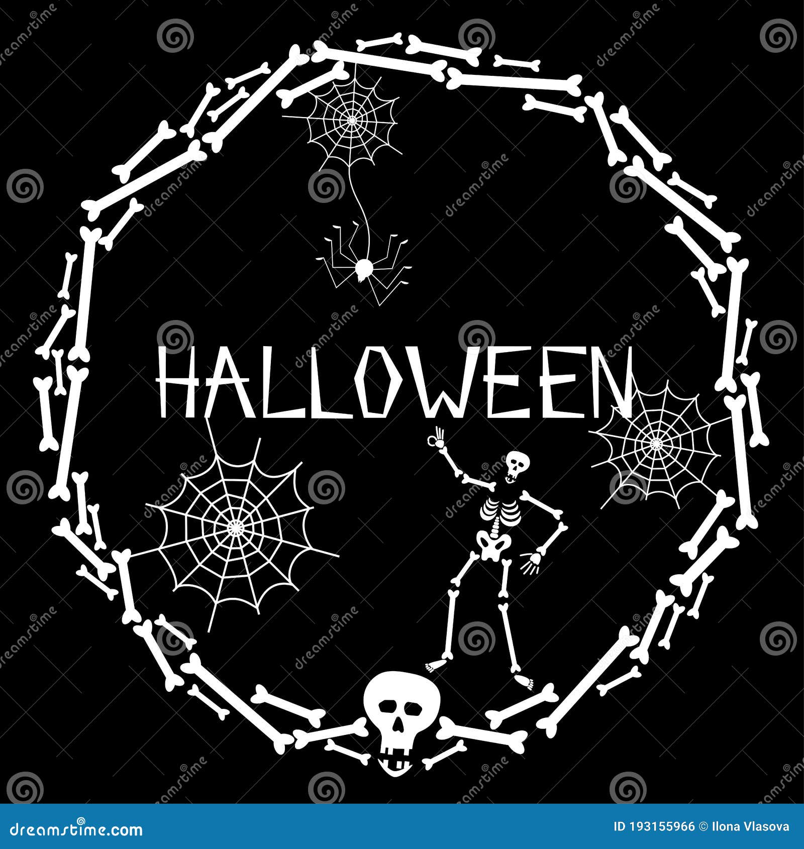 Round HALLOWEEN Frame with Skeleton and Bones Stock Illustration ...