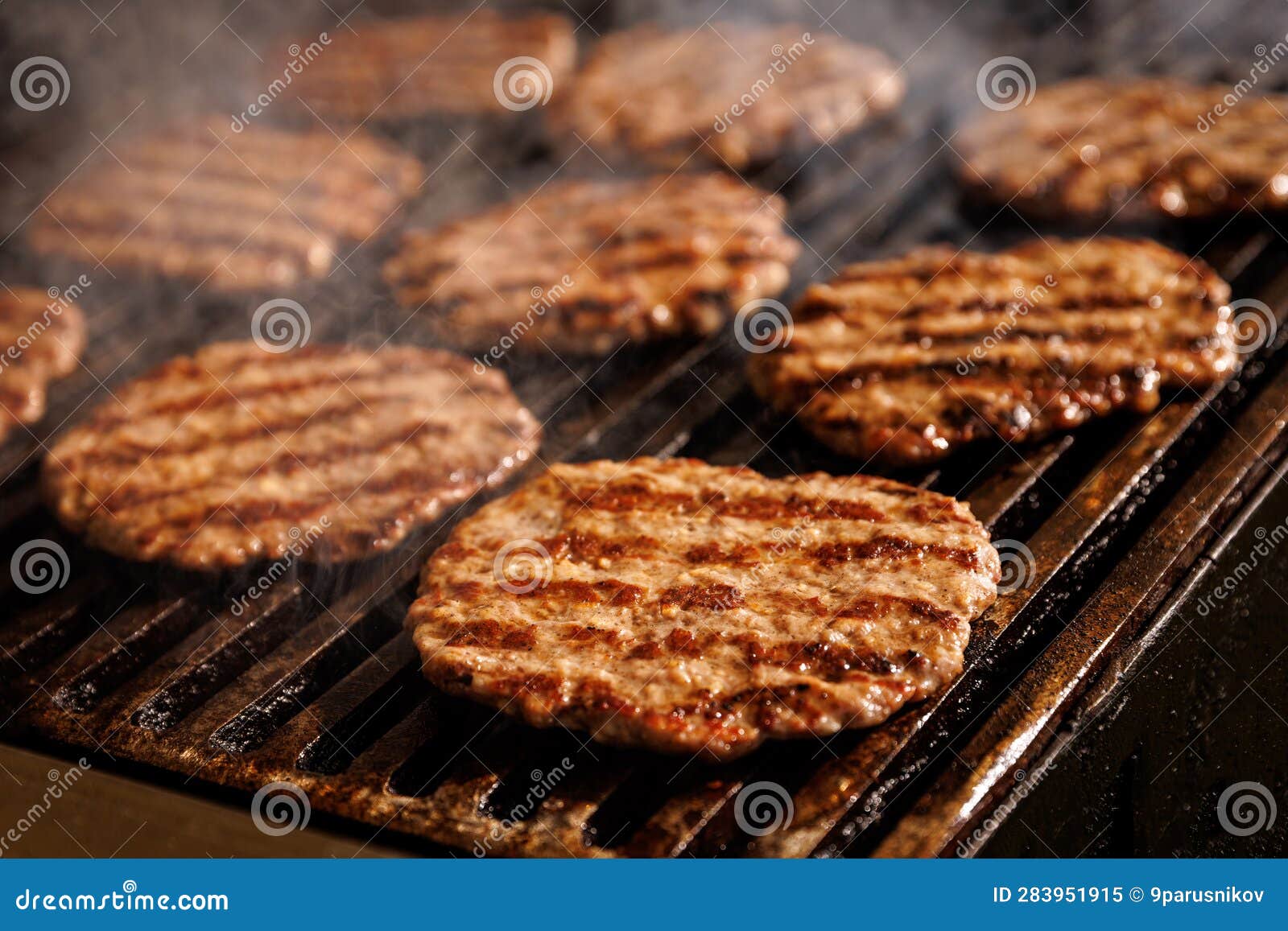 Round Hamburger Patties Cooked on the Barbeque Grill. Stock Image ...
