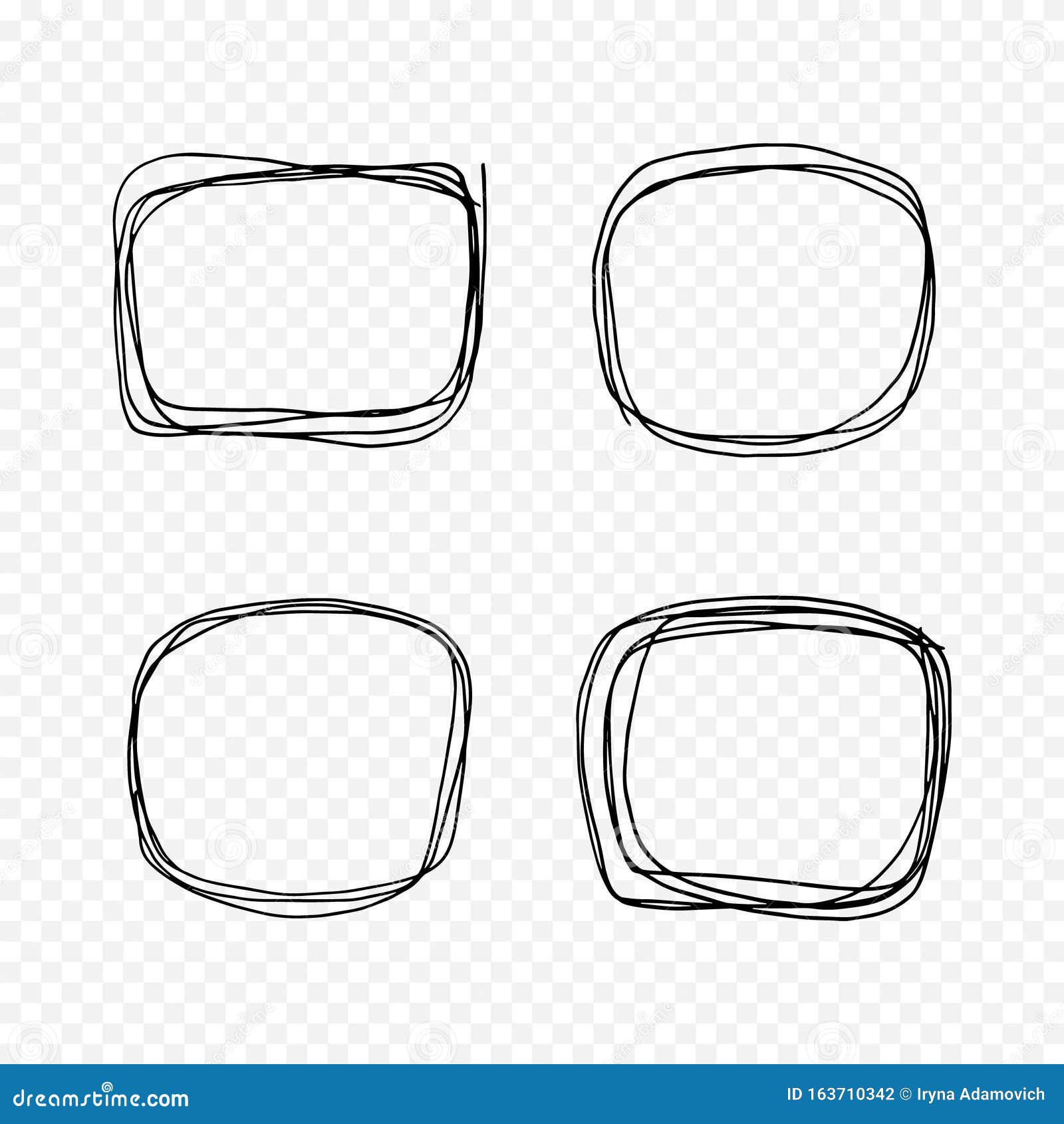 Round Hand Drawn, Doodle Sketch Vector Line Set, Frame Circular Shape ...