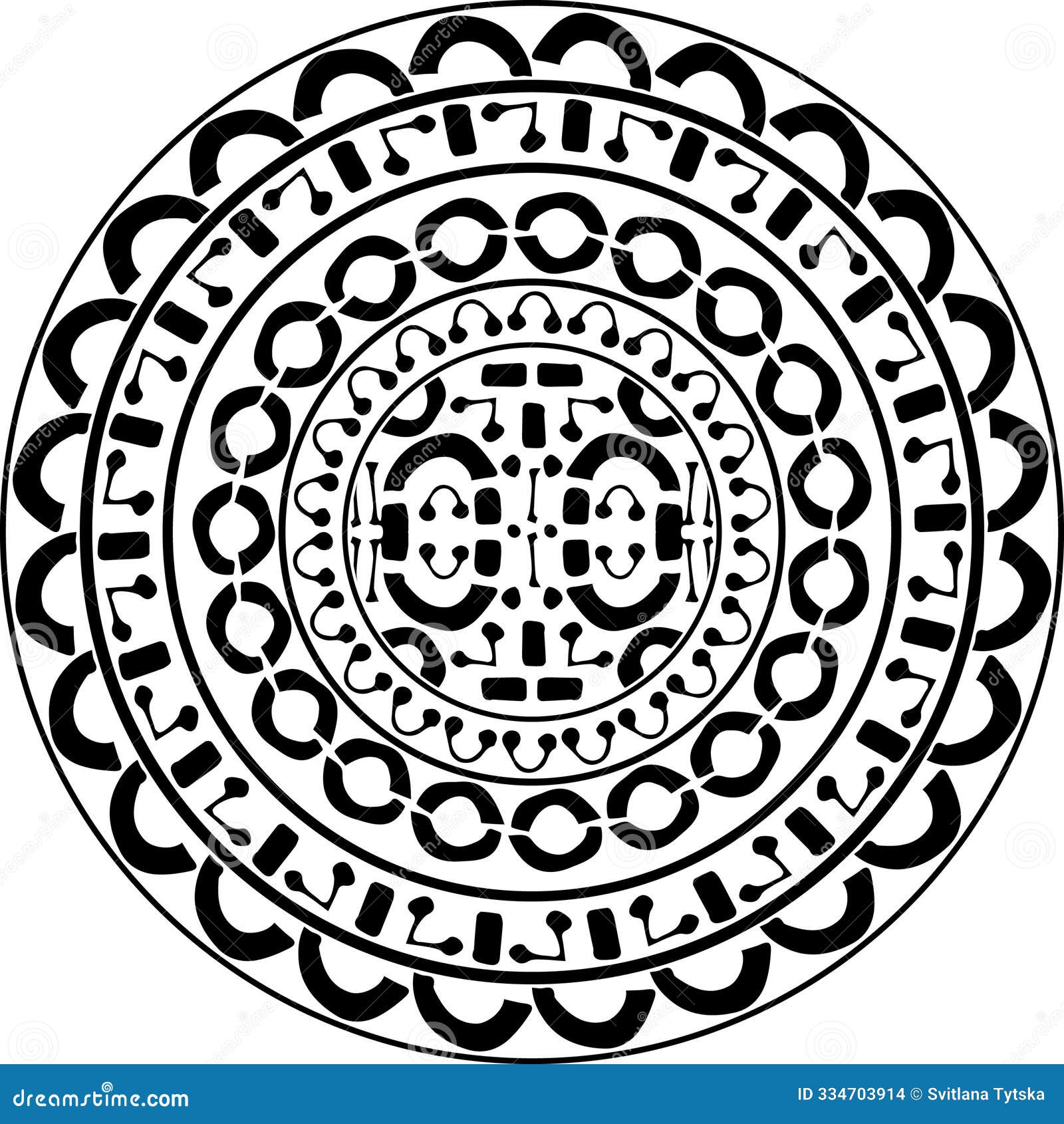 Round Hand Drawn Geometric Ethnic Vector Black Line Round Circle Print ...