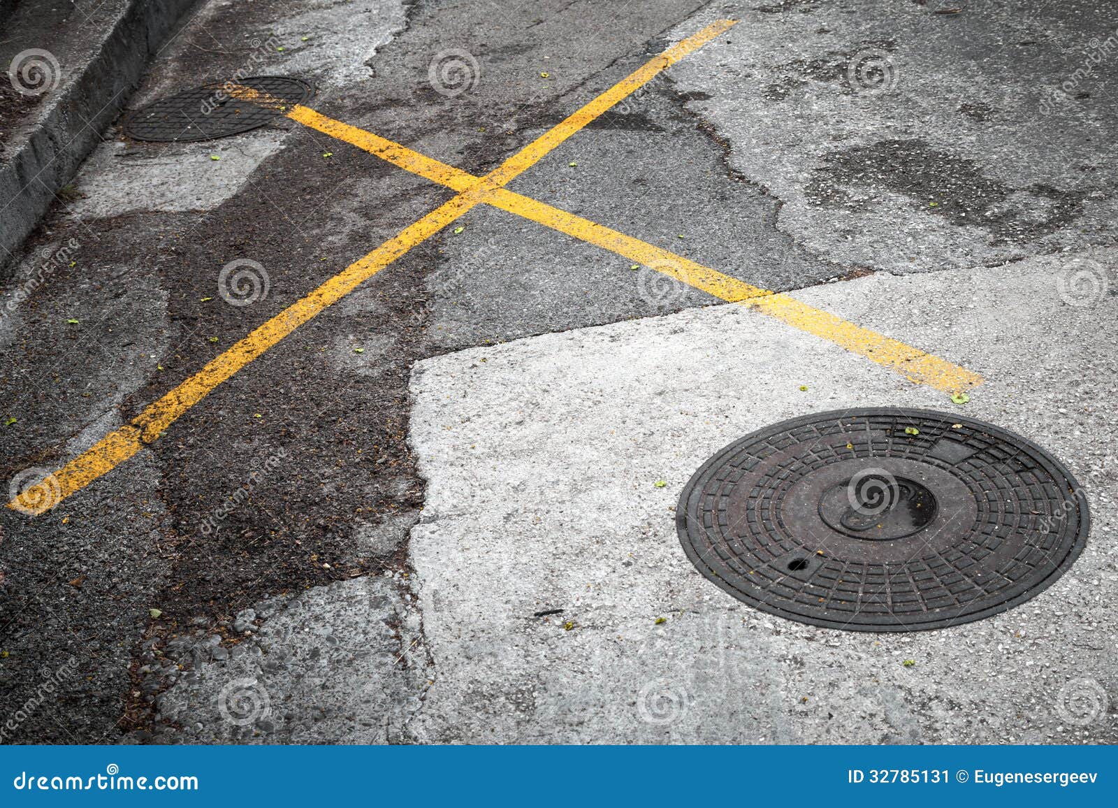 Round Hatch on Asphalt Road Stock Image - Image of industrial, manhole ...