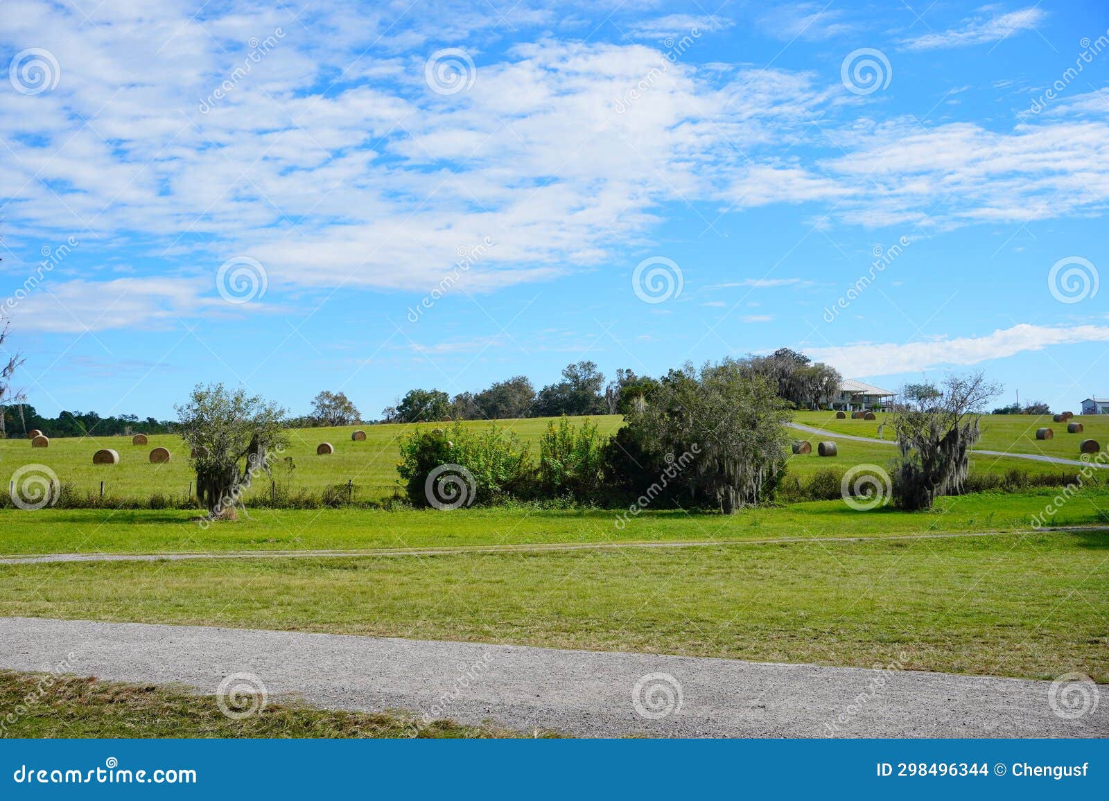Round Hay Stack in a Florida Farm and Beautiful Cloud Stock Photo ...